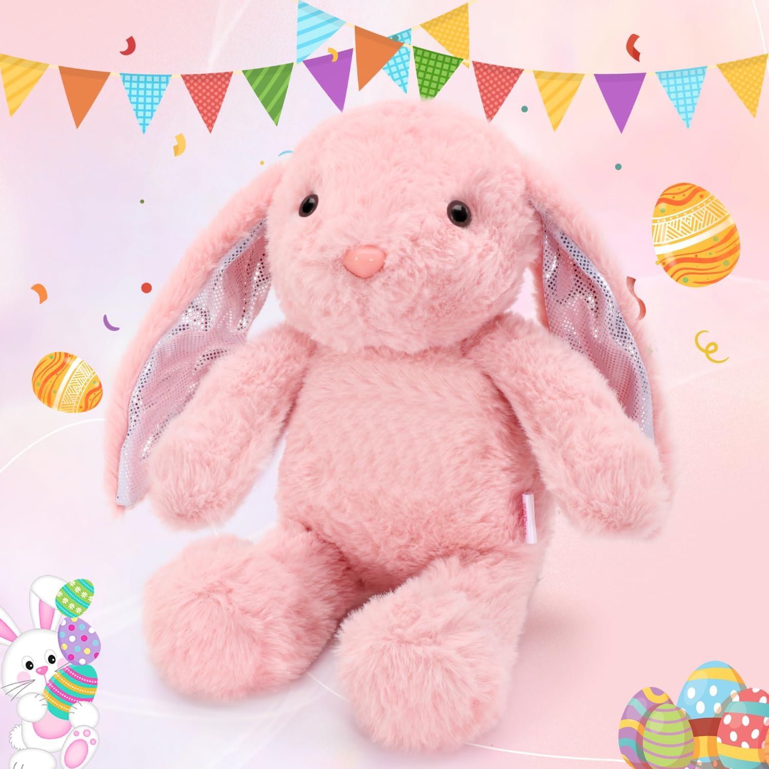 Amazon.com: VANLINNY NEW Easter Bunny Stuffed Animal, Pink Bunny Plush ...