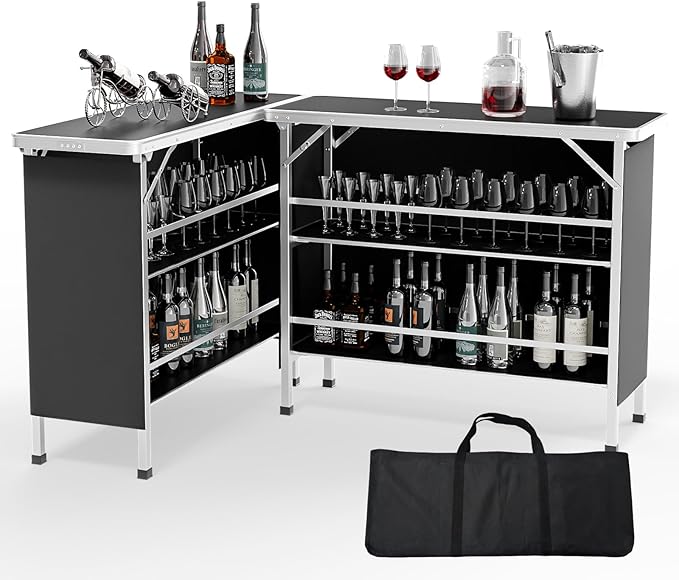 Amazon.com: VINGLI 43" Portable Bar Table, 3-Tier Shelves, Carry Bag ...