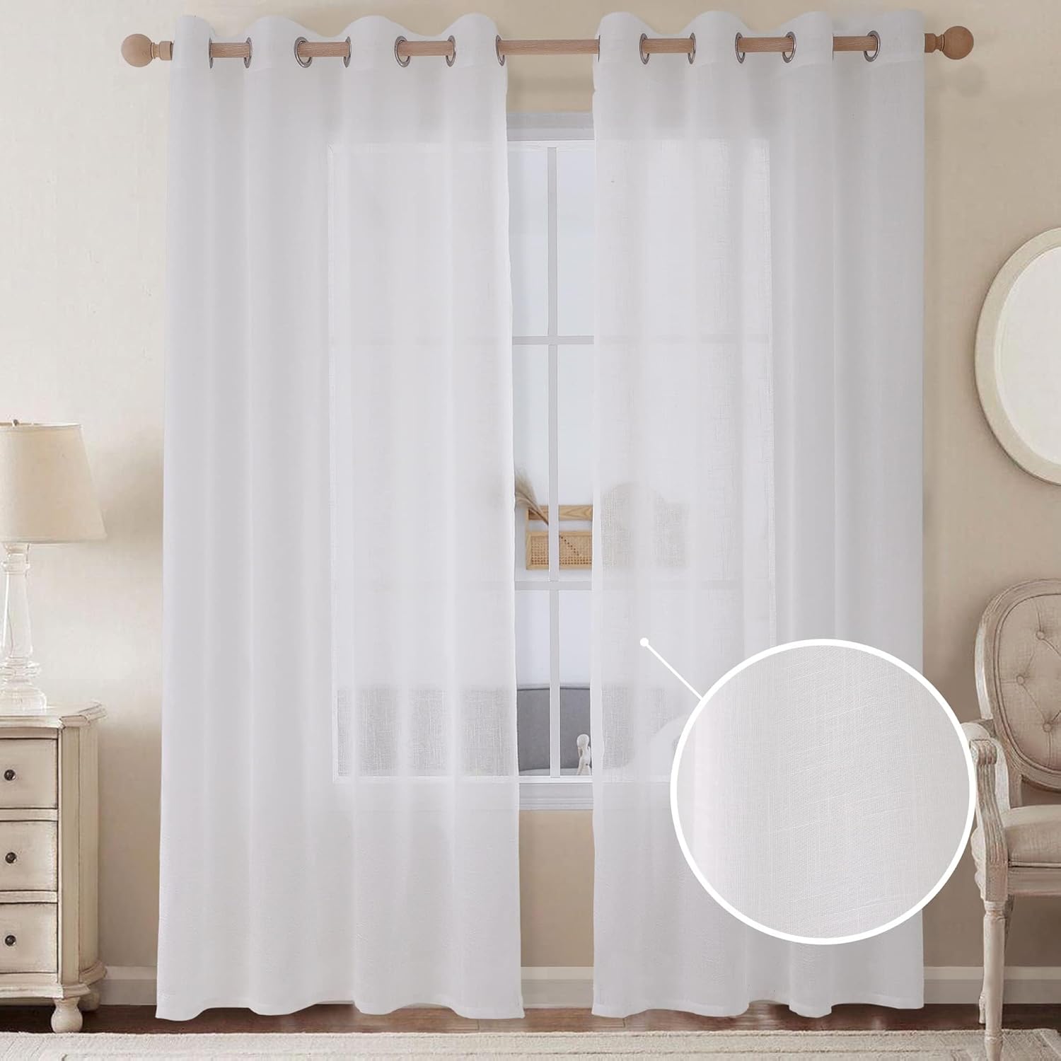 CUCRAF Voile Curtain 84 Inch Drop 2 Panels with Eyelet Linen Net ...