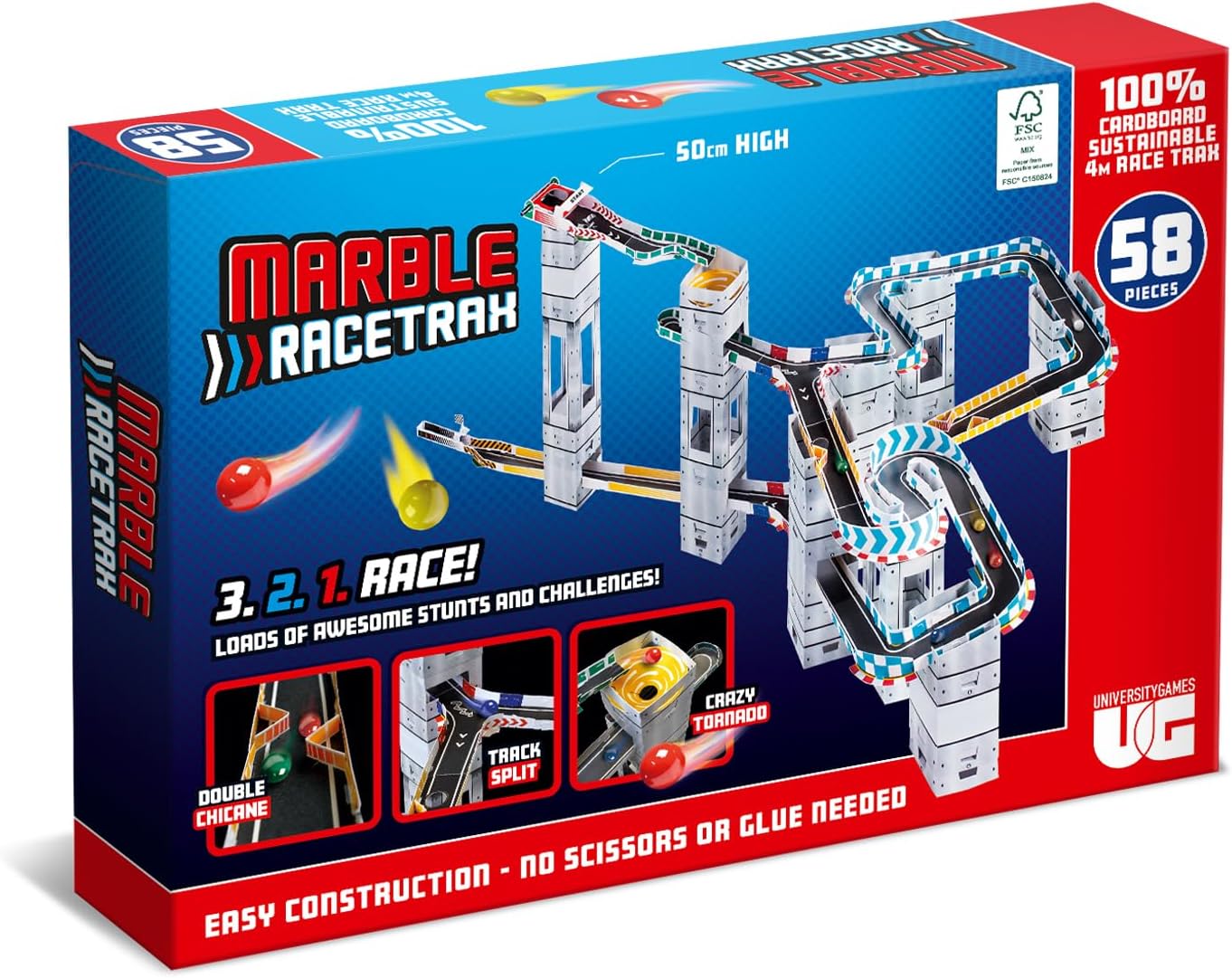 Amazon.com: University Games Marble RaceTrax Game - 58 Pieces Marble ...
