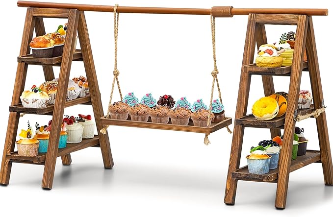 Amazon.com | Wooden 3 Tier Swing Cupcake Stand with Serving Platter ...