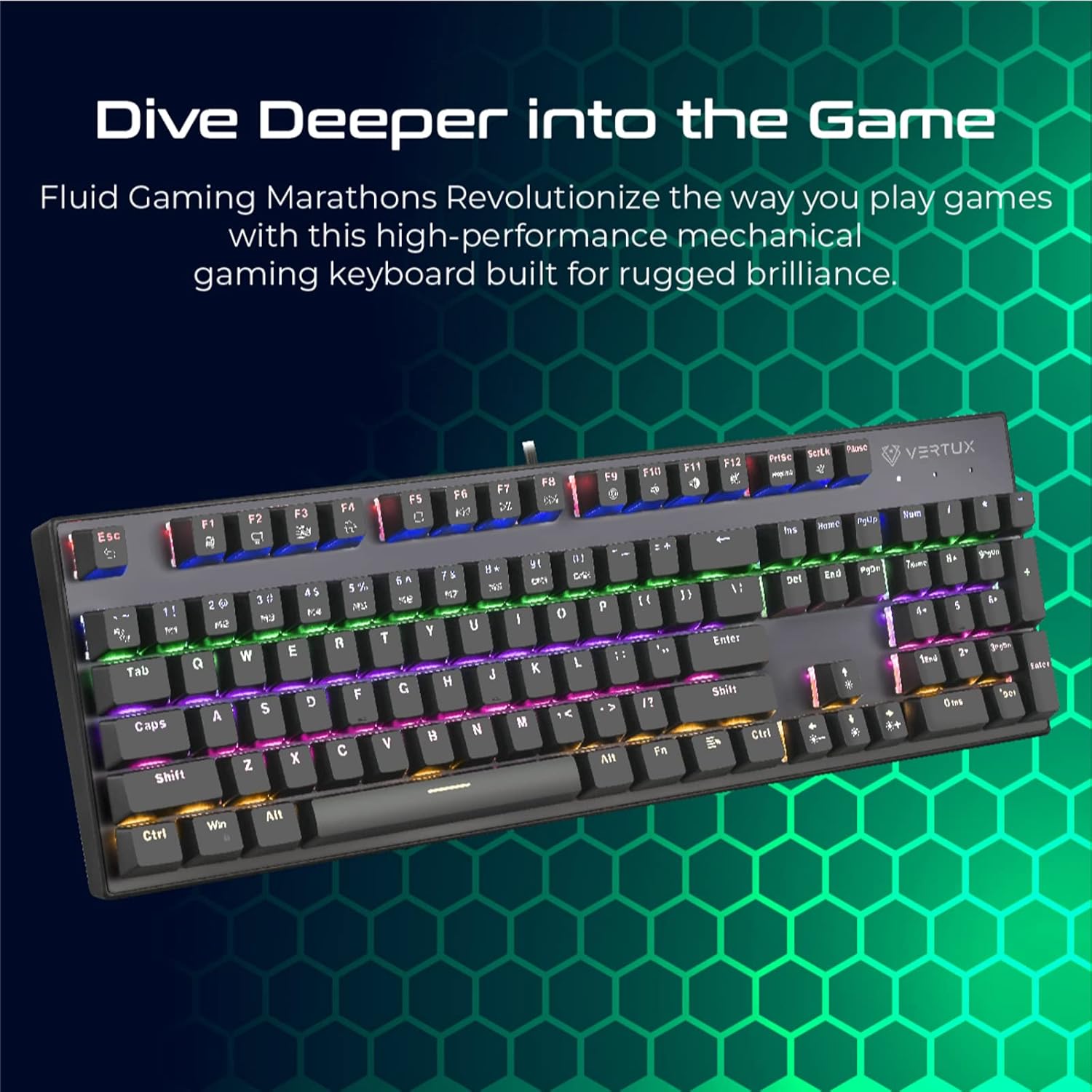 Vertux Wired Gaming Keyboard, 104 Keys Blue Switch with Bright RGB ...