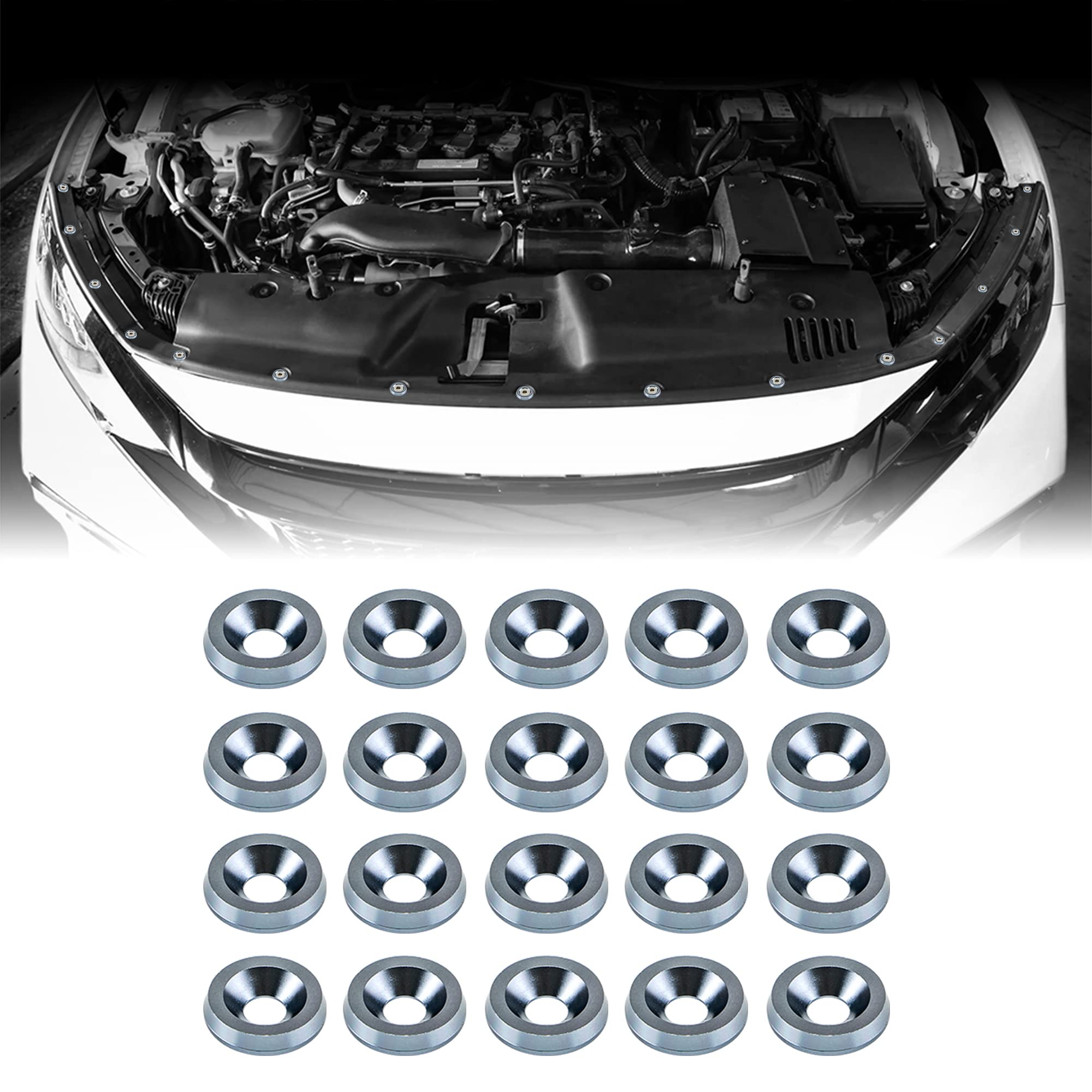 Snapklik.com : 20 Pieces CNC Billet Aluminum Washer Kit For Bumper ...