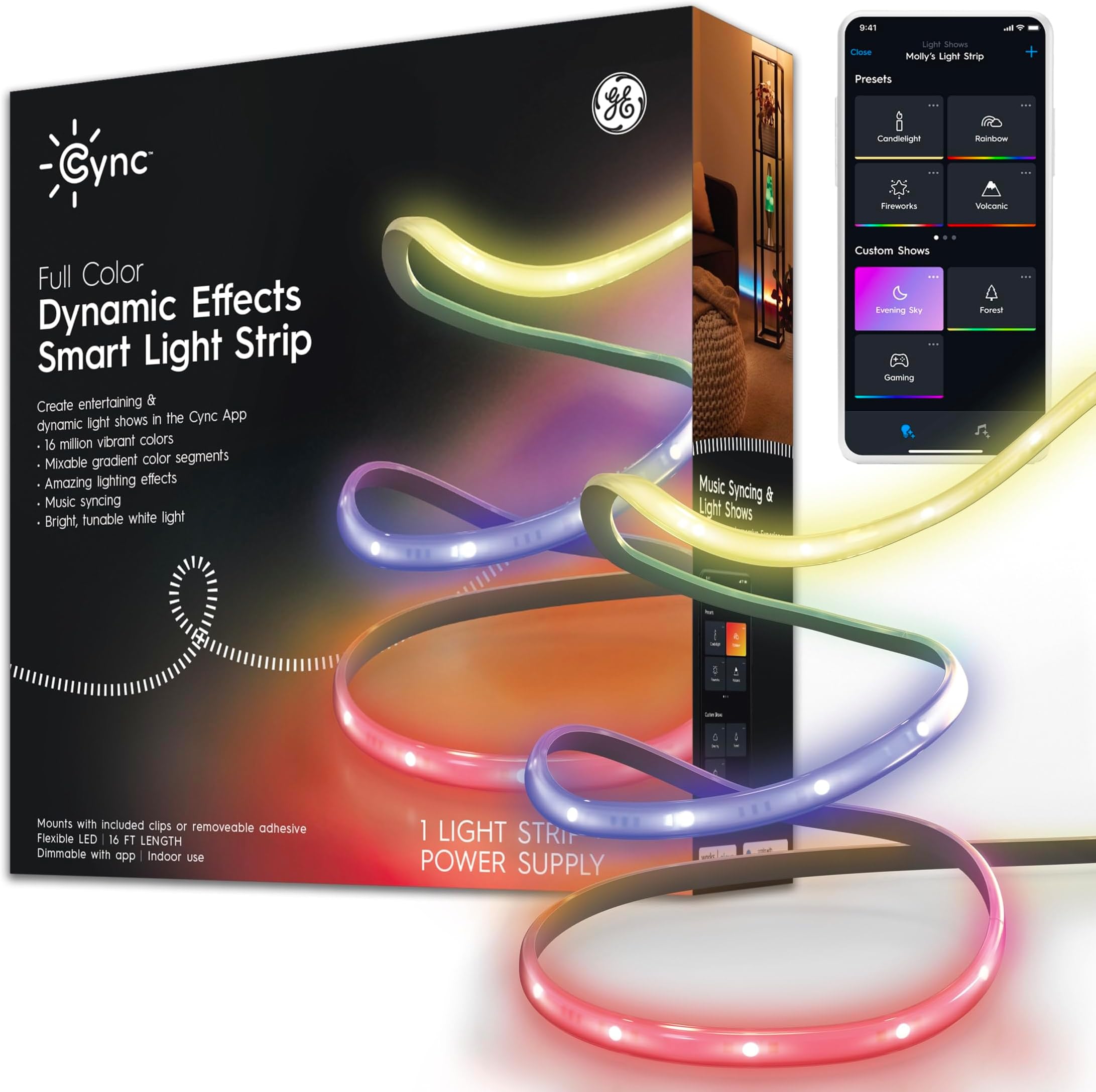 Amazon.com: Cync GE Dynamic Effects Smart LED Light Strip with Music ...