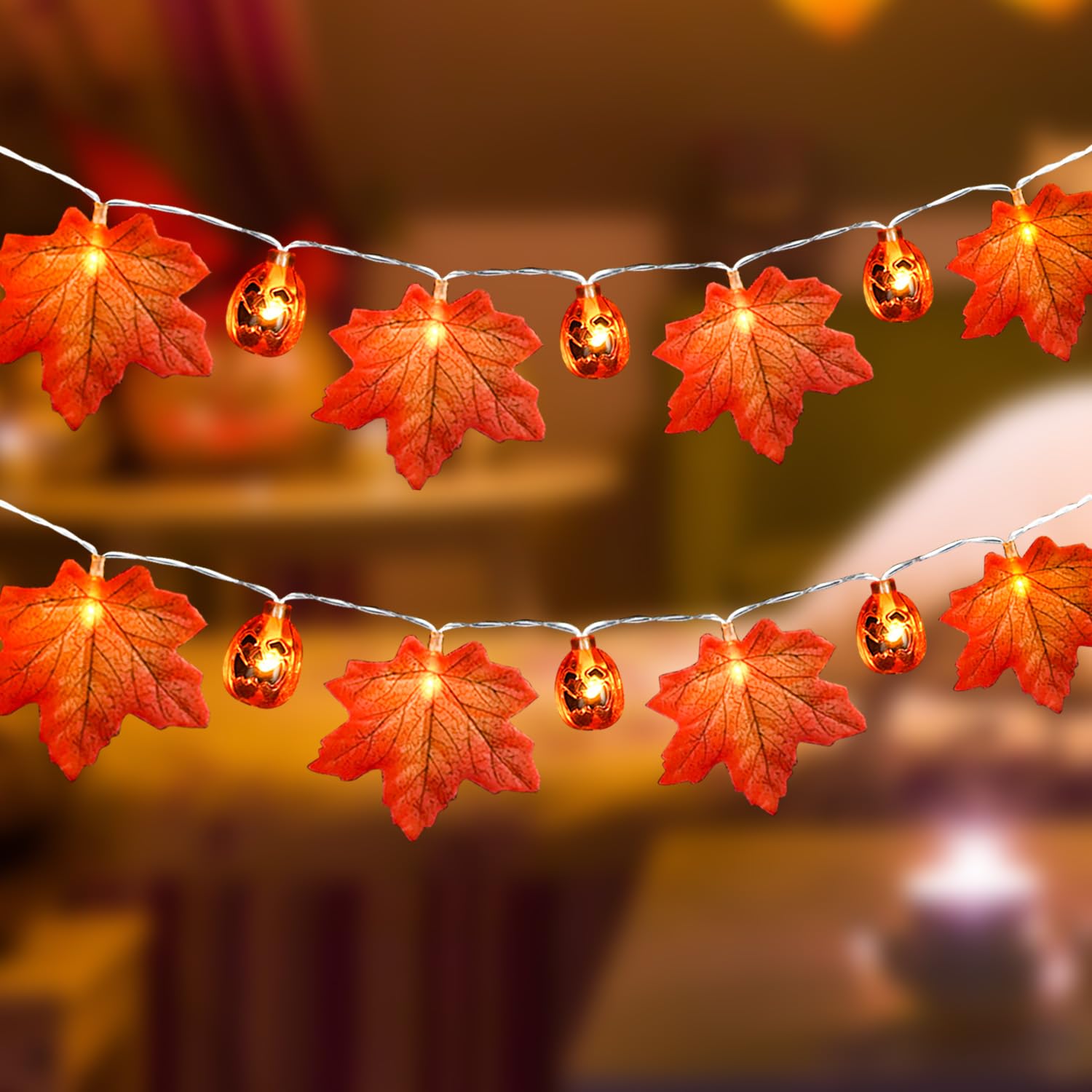 Snapklik.com : Fall Decorations Maple Leaf Pumpkin Lights,20FT 40LED 3D ...