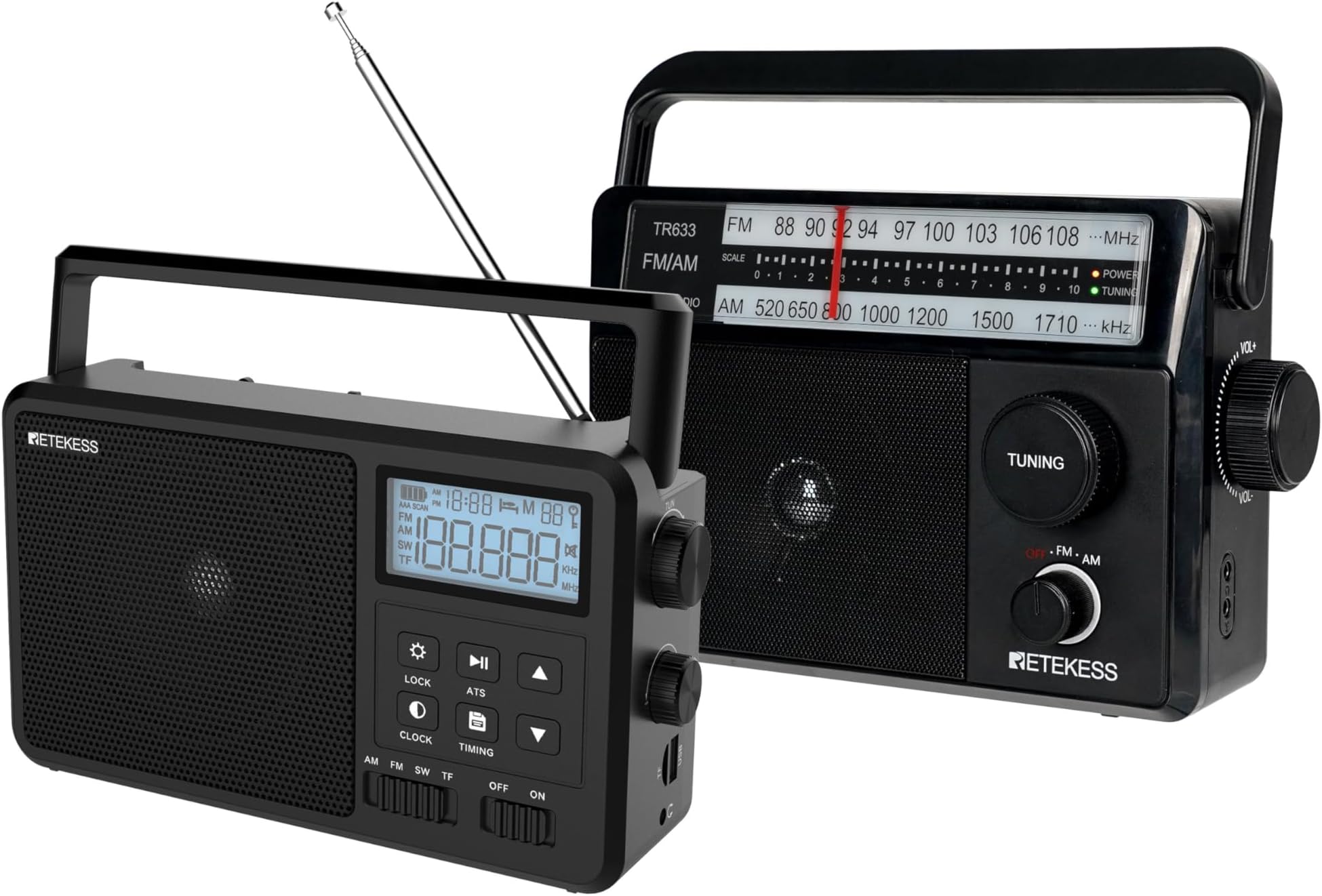 Amazon.com: Retekess TR633 AM FM Radio Portable, TR638 Shortwave Radios ...