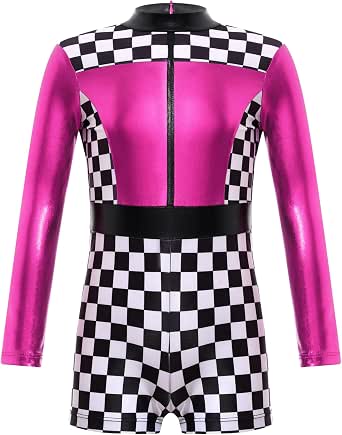 Amazon.com: Winnrchan Kids Girls Checkerboard Race Car Driver Leotard ...