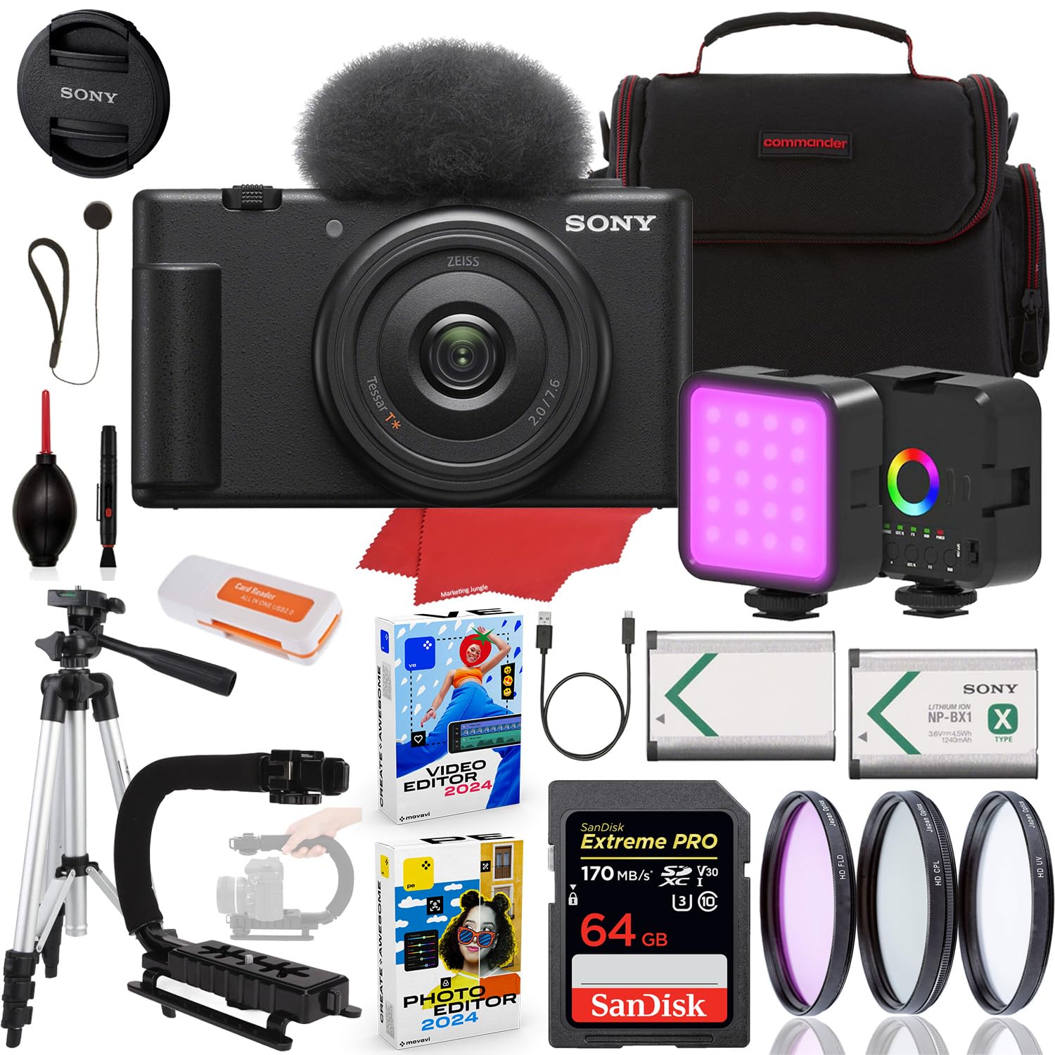 Amazon.com : Sony ZV-1F Vlogging Camera (Black) Bundle + Accessory Kit Including 64GB Extreme ...