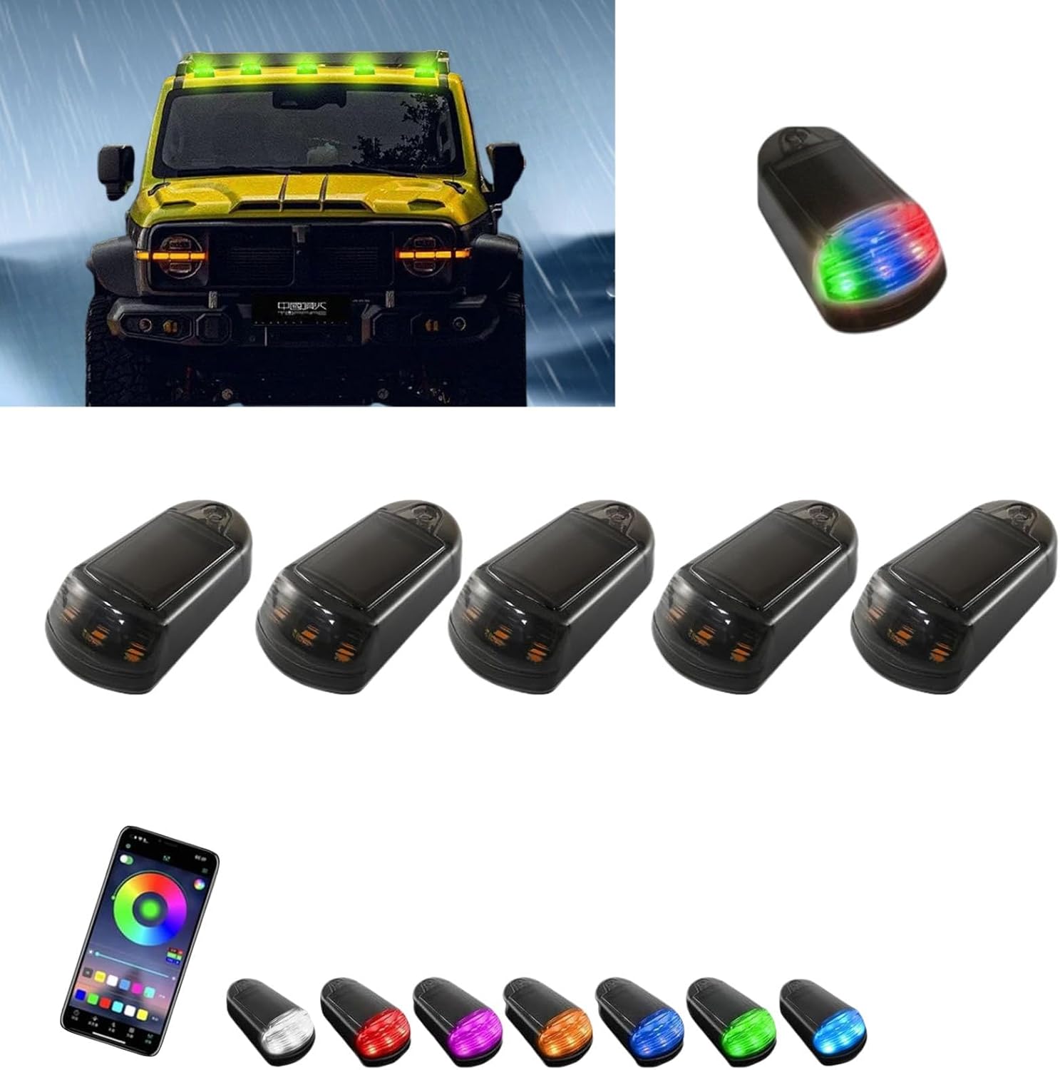 Solar Powered Cab Lights for Truck, 7 Colors Punch-Free Wireless Cab ...