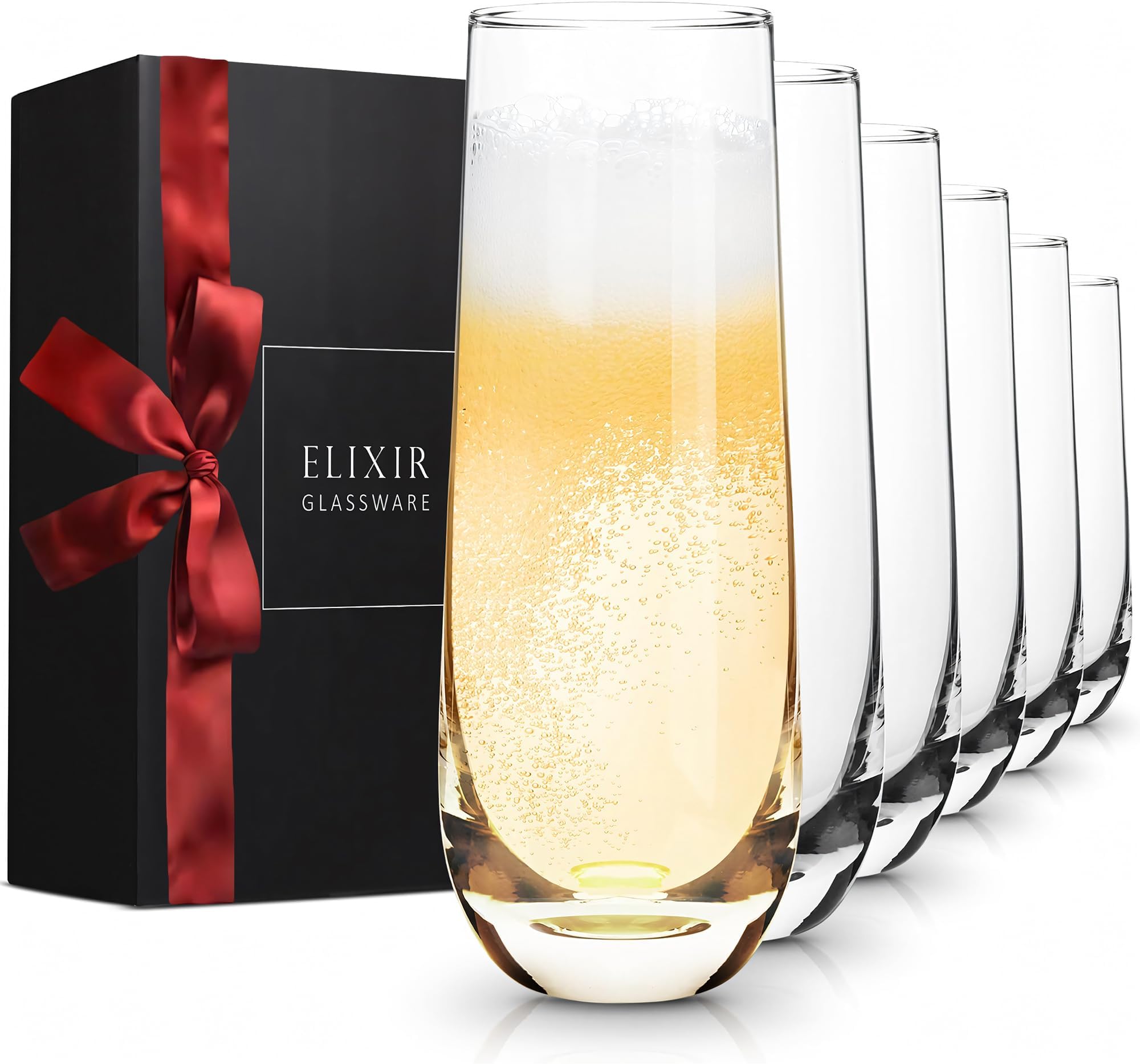 Amazon.com | DORELINA Stemless Champagne Flutes Set of 4, Gold Rim ...