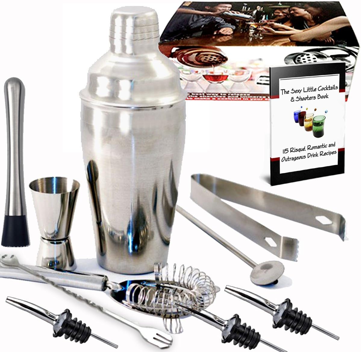 Amazon.com: Premium Cocktail Shaker Set-All Inclusive Bartender Kit ...