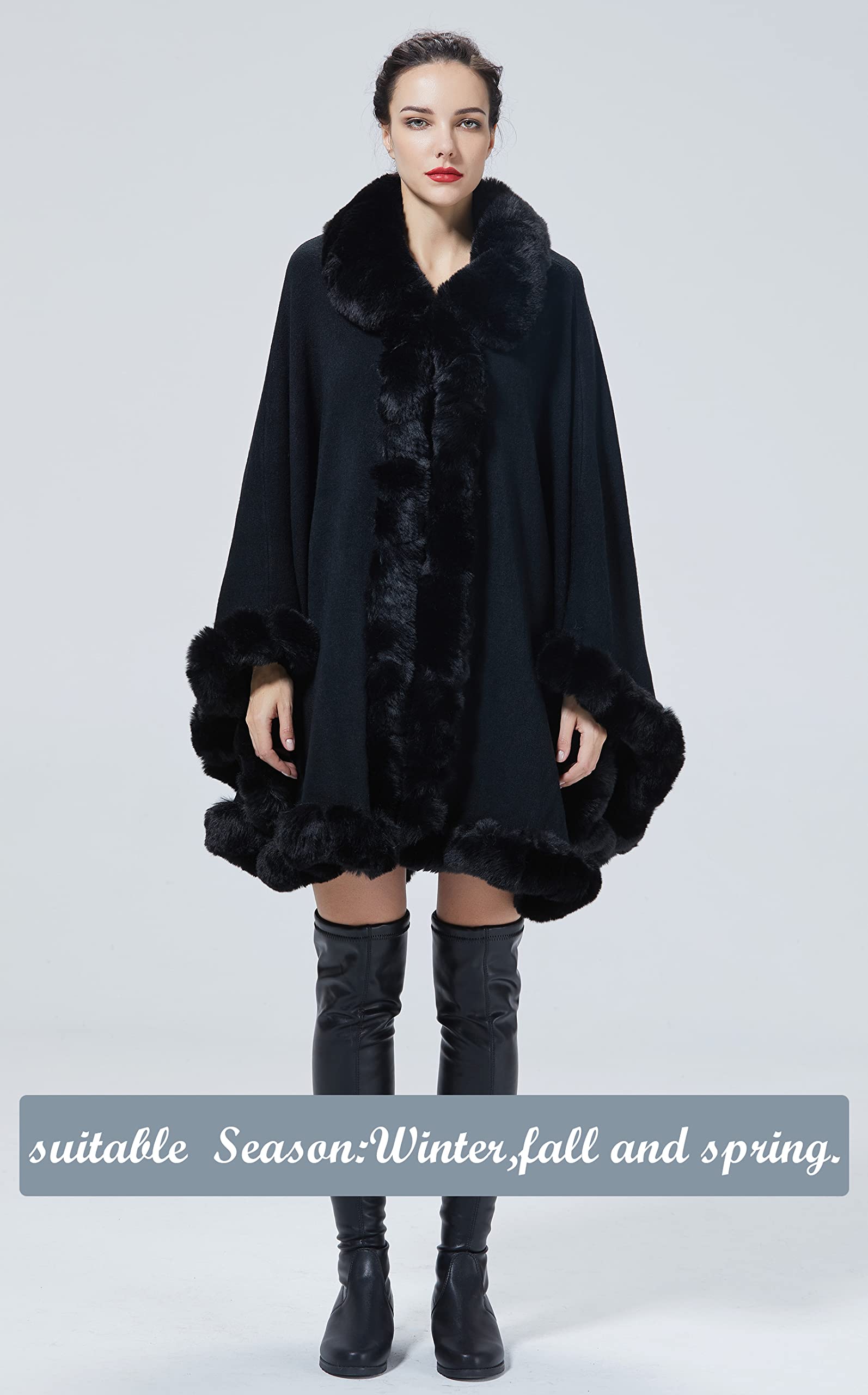 SUFCOMOU Poncho Shawl Wrap Winter Faux Fur Cape Cloak Coat with Faux ...