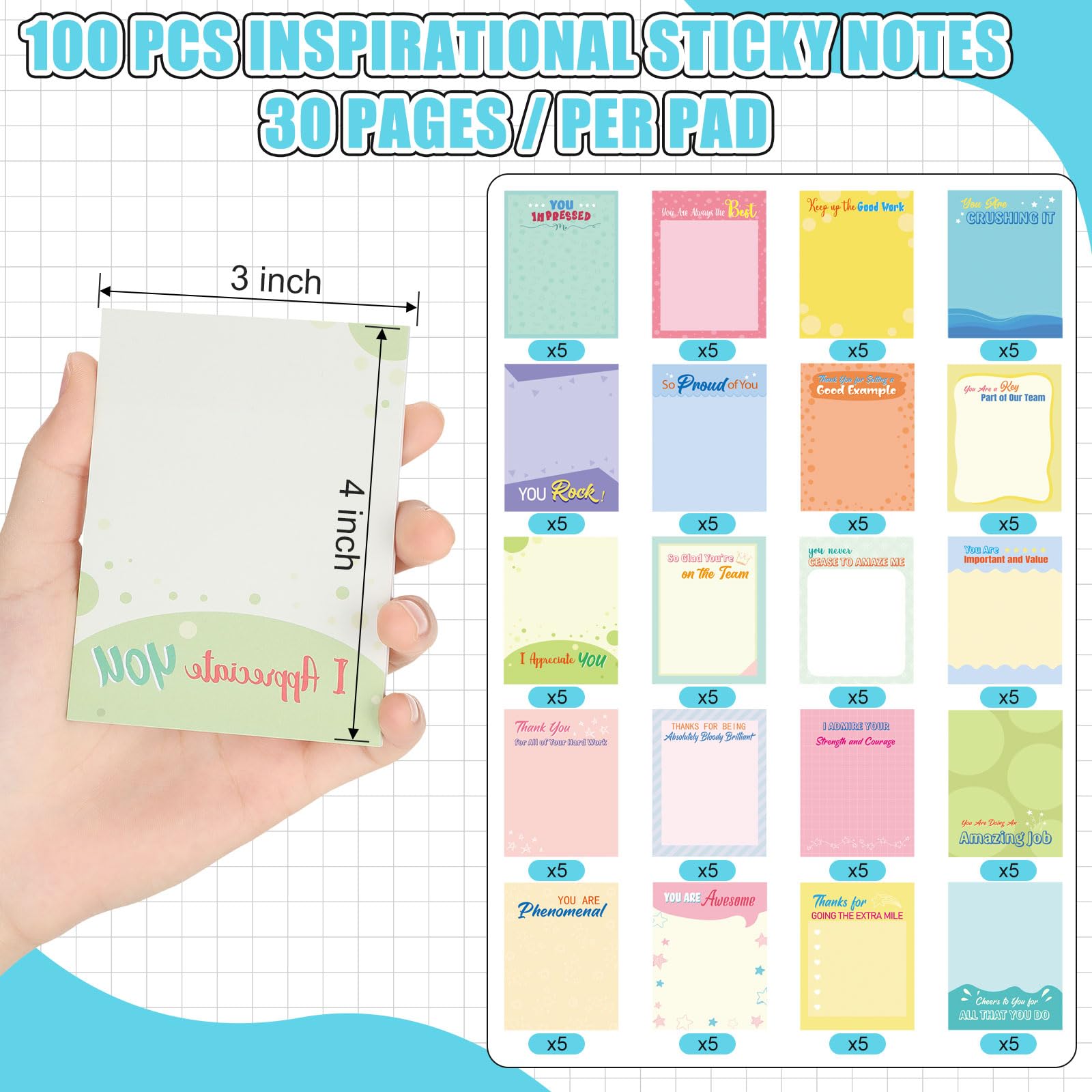 Snapklik.com : 100 Pcs Empowering Sticky Note Pads 3 X 4 Inch Employee ...