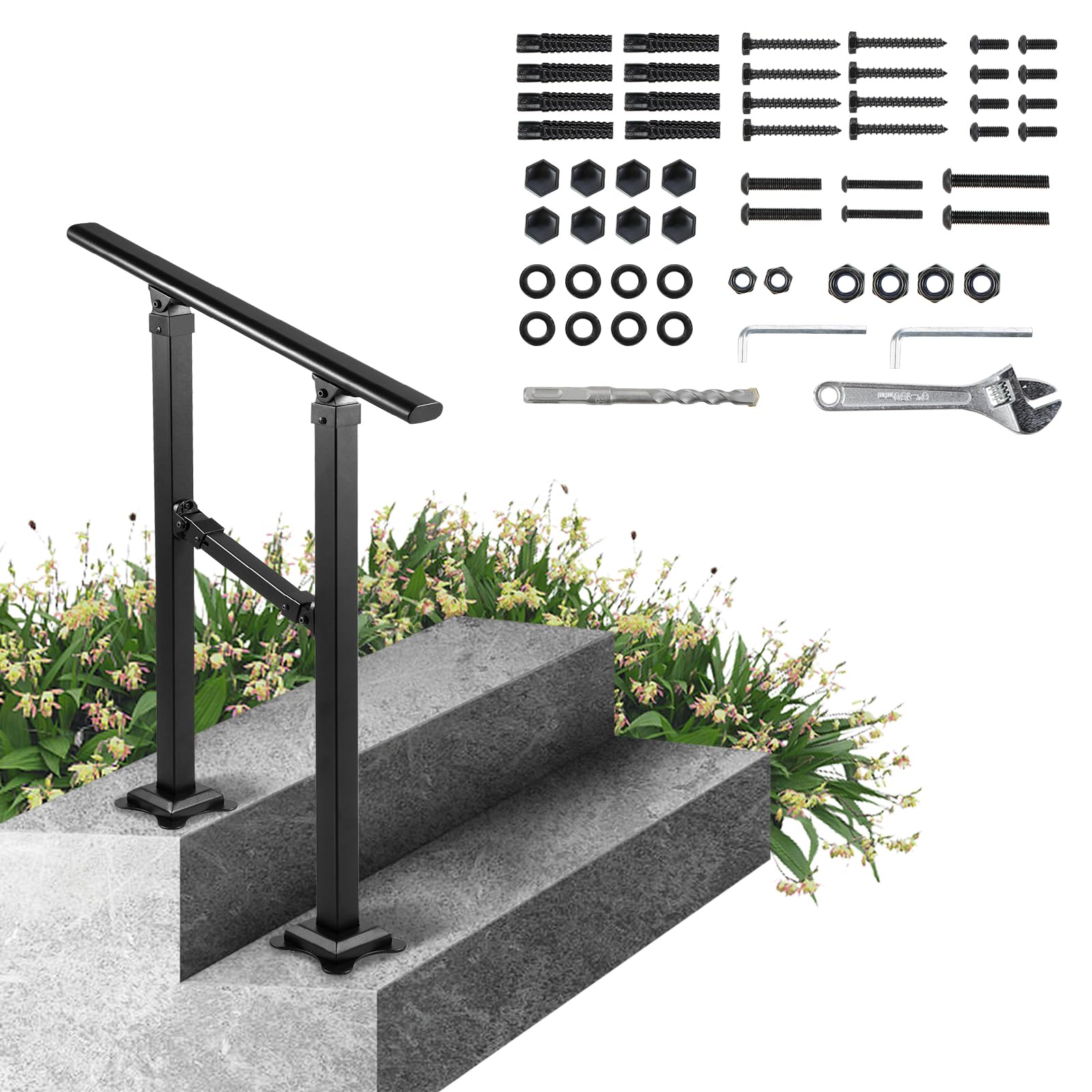 Buy VEVOR Handrail for Outdoor Steps, 1-2 Steps Outdoor Handrail ...