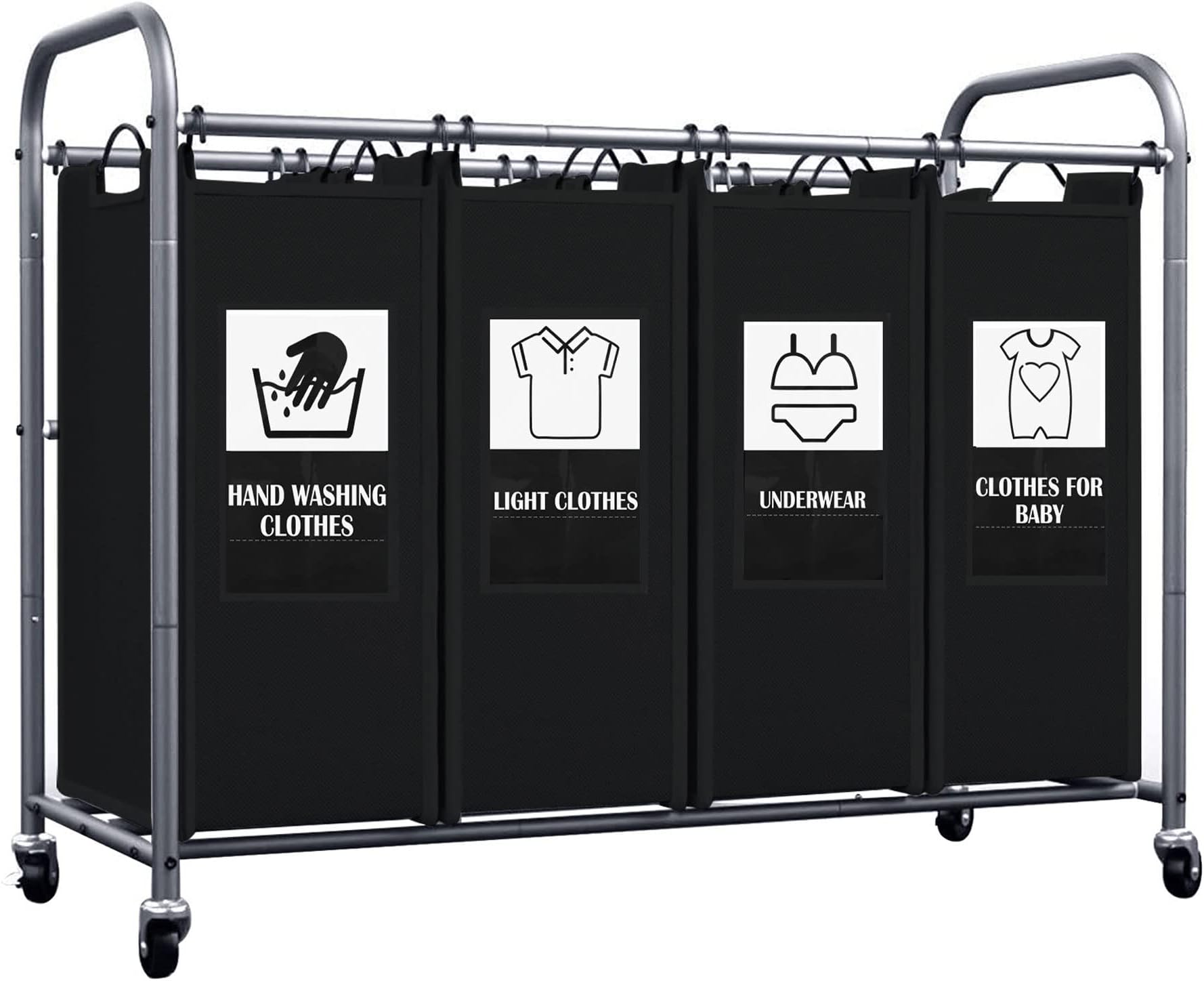 Amazon.com: C&AHOME 4-Bag Laundry Sorter Cart, Rolling Laundry Hamper ...