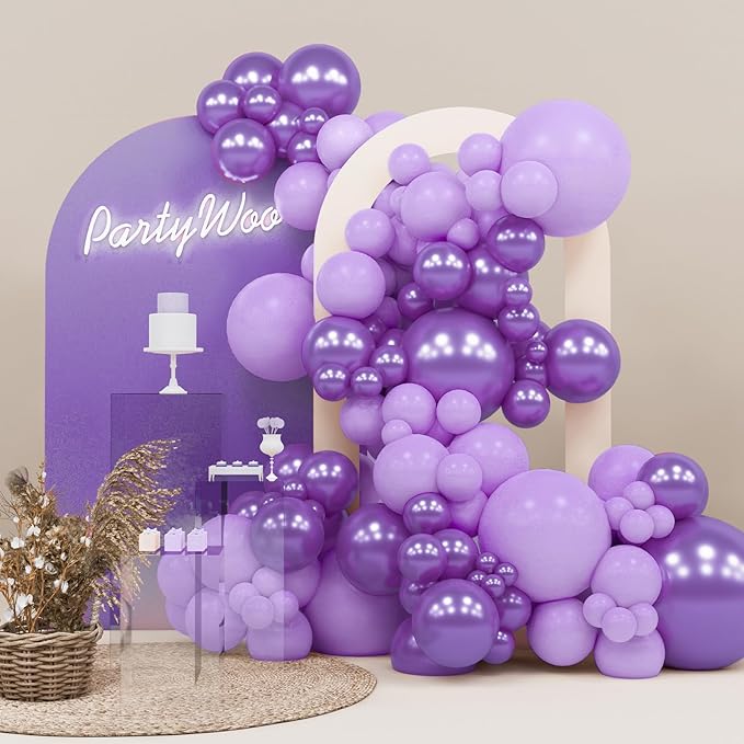 Amazon.com: PartyWoo Purple Balloons, 142 pcs Lilac and Metallic Purple ...