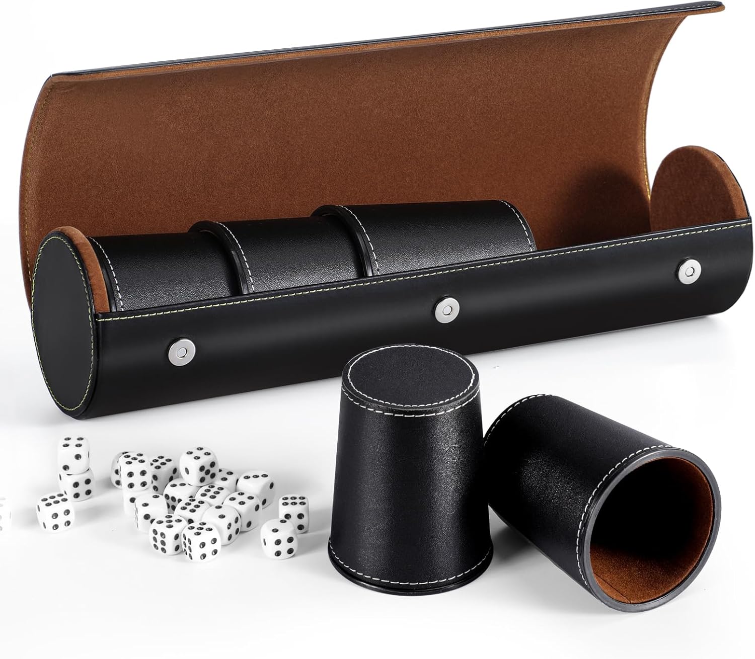 Amazon.com: Leather Dice Cup Set, 5 Black Leather Dice Cups + 25 Dice ...