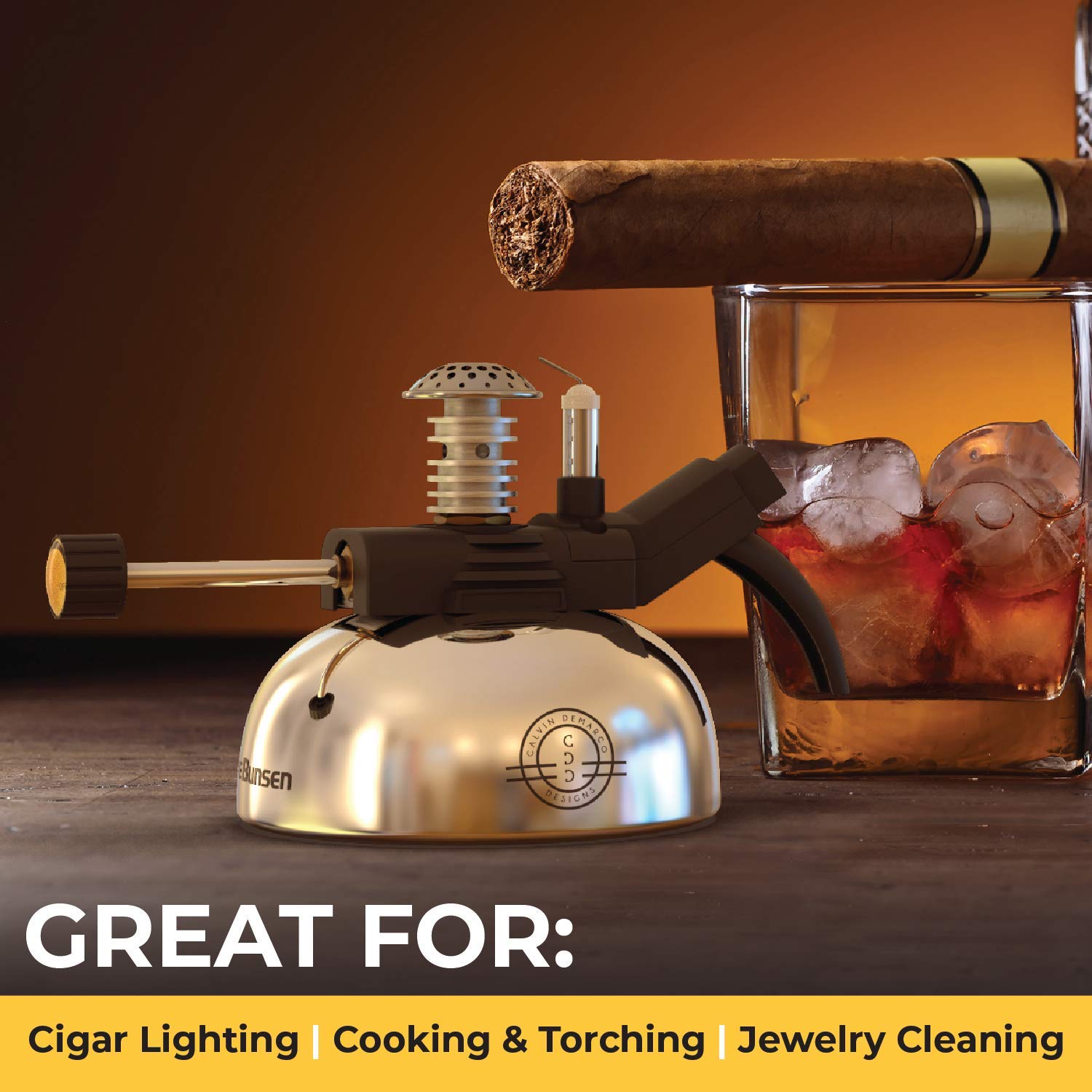 Cigar Table Top Lighter Bunsen Torch with Large Capacity Butane Fuel ...