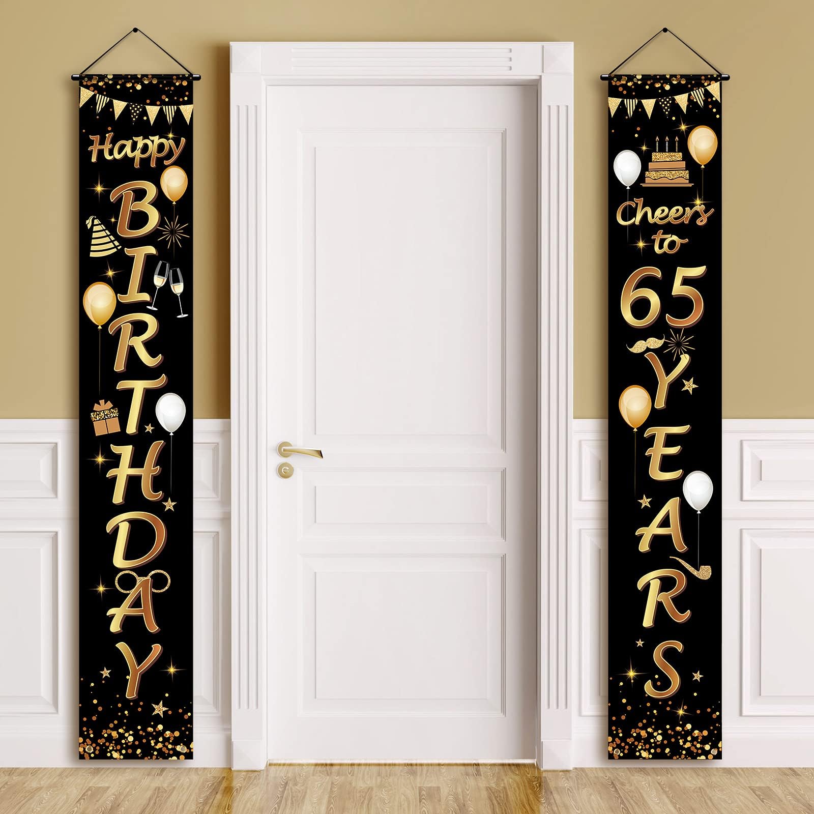Amazon.com: SUNbetterland Blue glitter Happy 65th Birthday Banner, Pre ...
