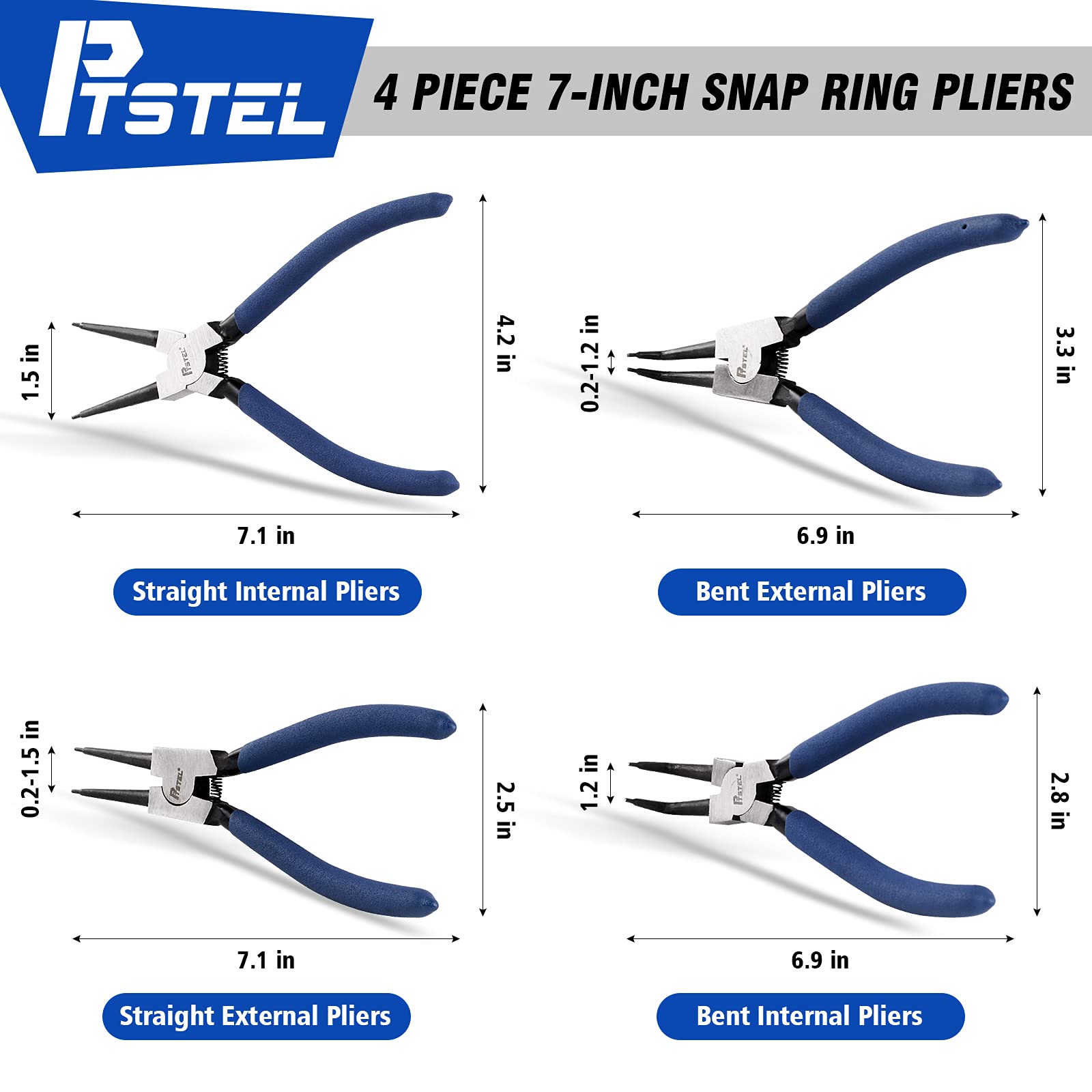 Snapklik.com : PTSTEL 4 Piece 7-Inch Internal/External Snap Ring Pliers ...