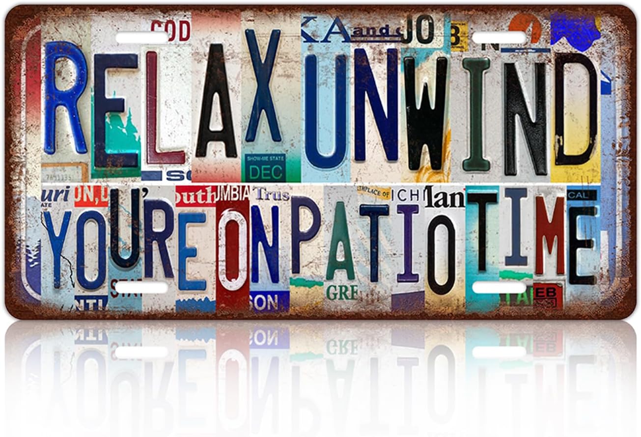 Amazon.com: TREEPERI Vintage Relax Unwind You're On Patio Time License ...