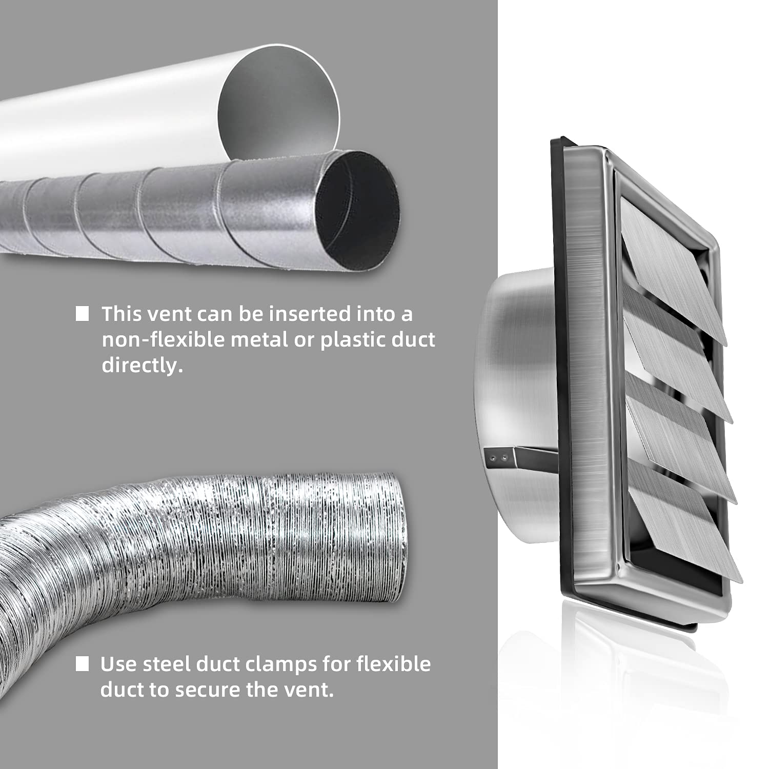 FRESH SPEED 5 Inch Stainless Steel Dryer Vent Cover Outdoor- Air Vent ...
