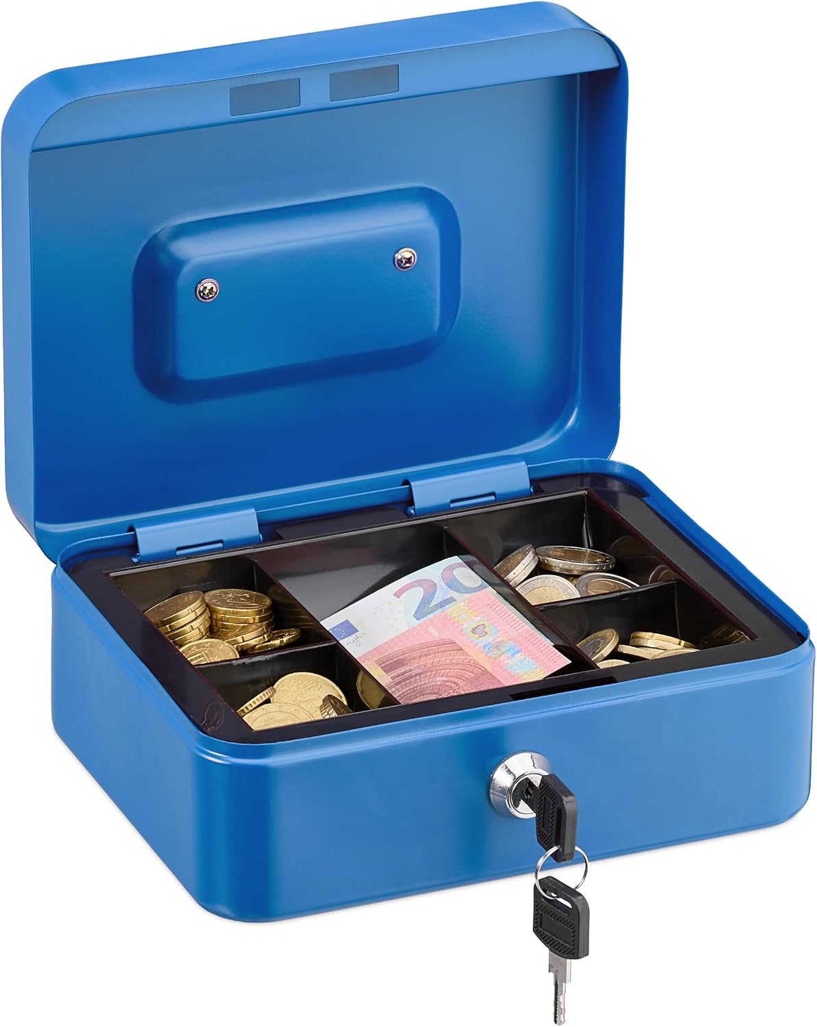 Relaxdays Cash Lockable, Removable Insert, 5 compartments, Iron Money ...