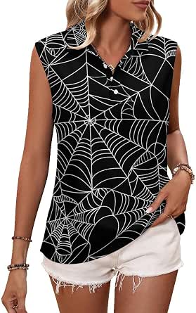 SGFJEWTQ Halloween Spider Black Spiderweb Womens Sleeveless Golf Shirt ...