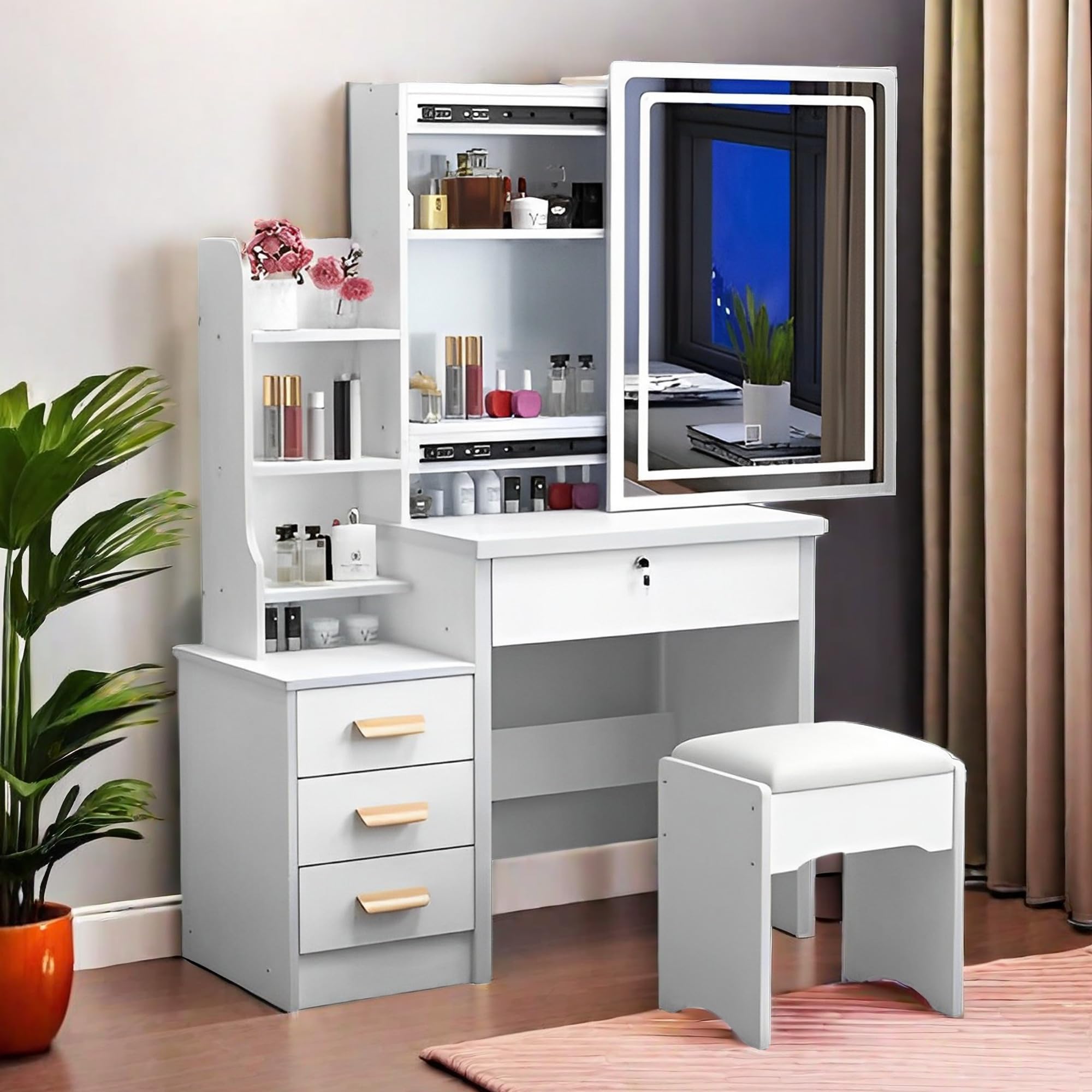 Amazon.com: Makeup Vanity Desk with Mirror and Lights, White Vanity ...
