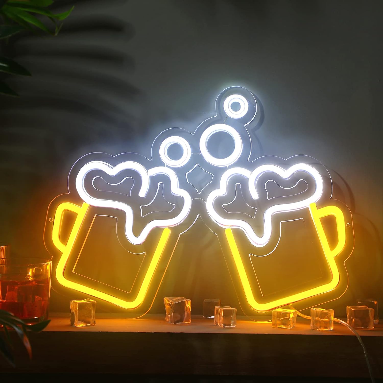 Woanger Beer Neon Signs Dimmable Beer Light up Signs Bar LED Beer Mug ...