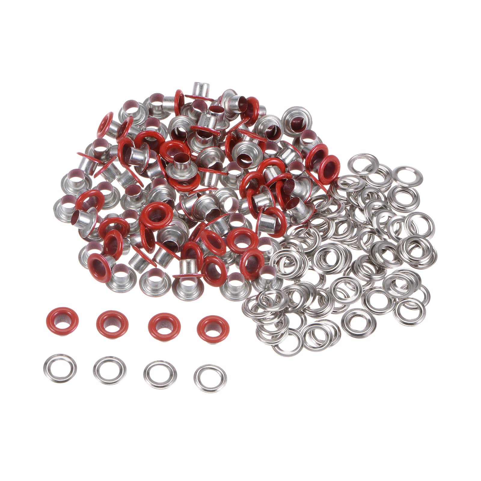 sourcing map 100set Grommets Kit Metal Eyelets 4mm 1/6" Hole Tiny ...