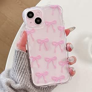 Amazon.com: QLTYPRI Bow Case for iPhone 12, Cute Ribbon Bows Wavy Curly Frame Clear Phone Case ...