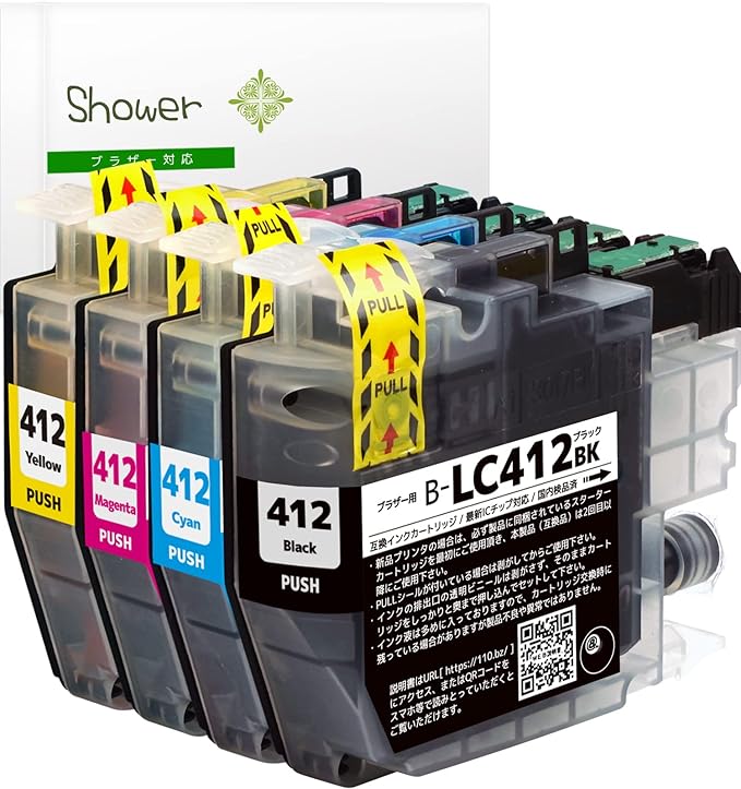 Amazon.co.jp: Shower インクカートリッジ ブラザー 用 LC412 (BK/C/M/Y) 4色セット 互換インク QR ...