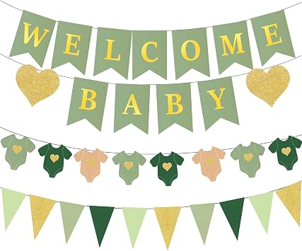Amazon.com: Sage Green Baby Shower Decorations Kit,Welcome Baby Banner ...