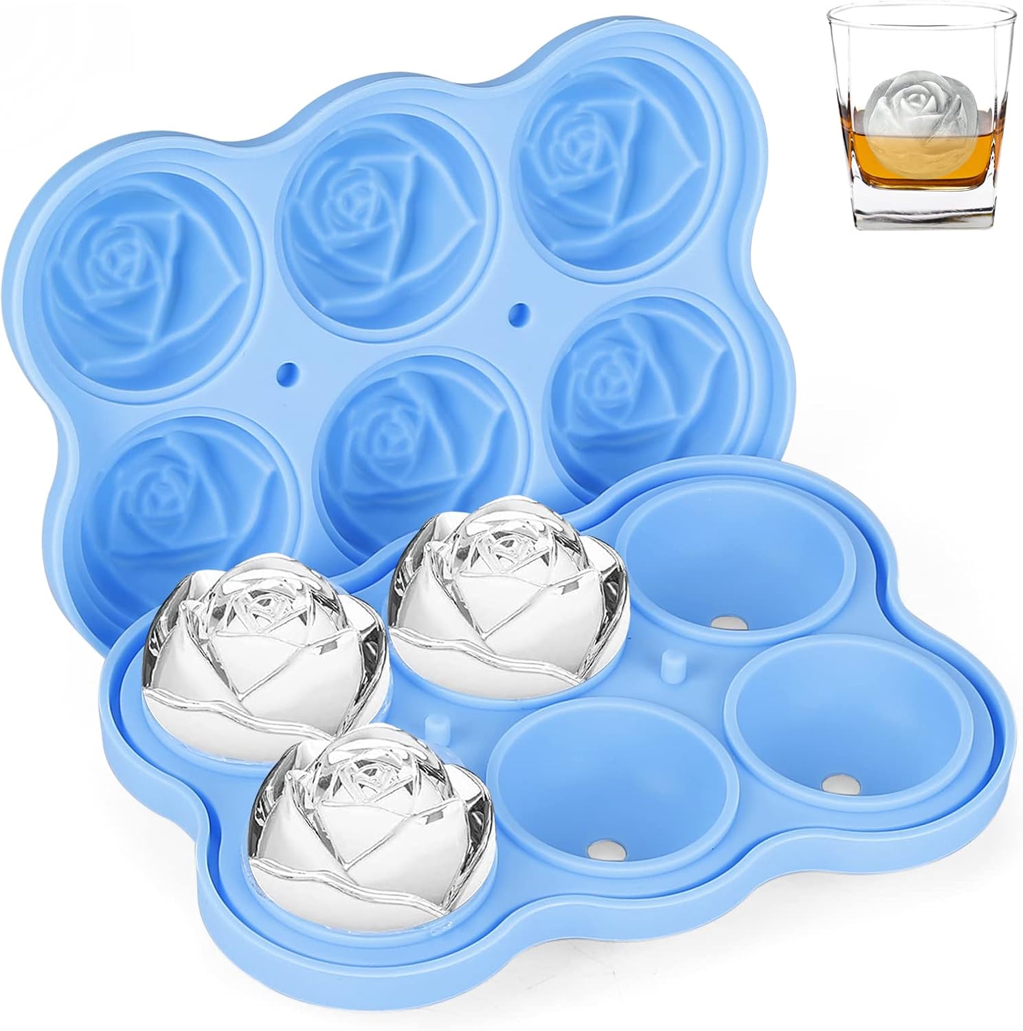 Amazon.com: KANG RUI Ice Cube Trays Molds, 3D Large Round Flower Fun 6 ...