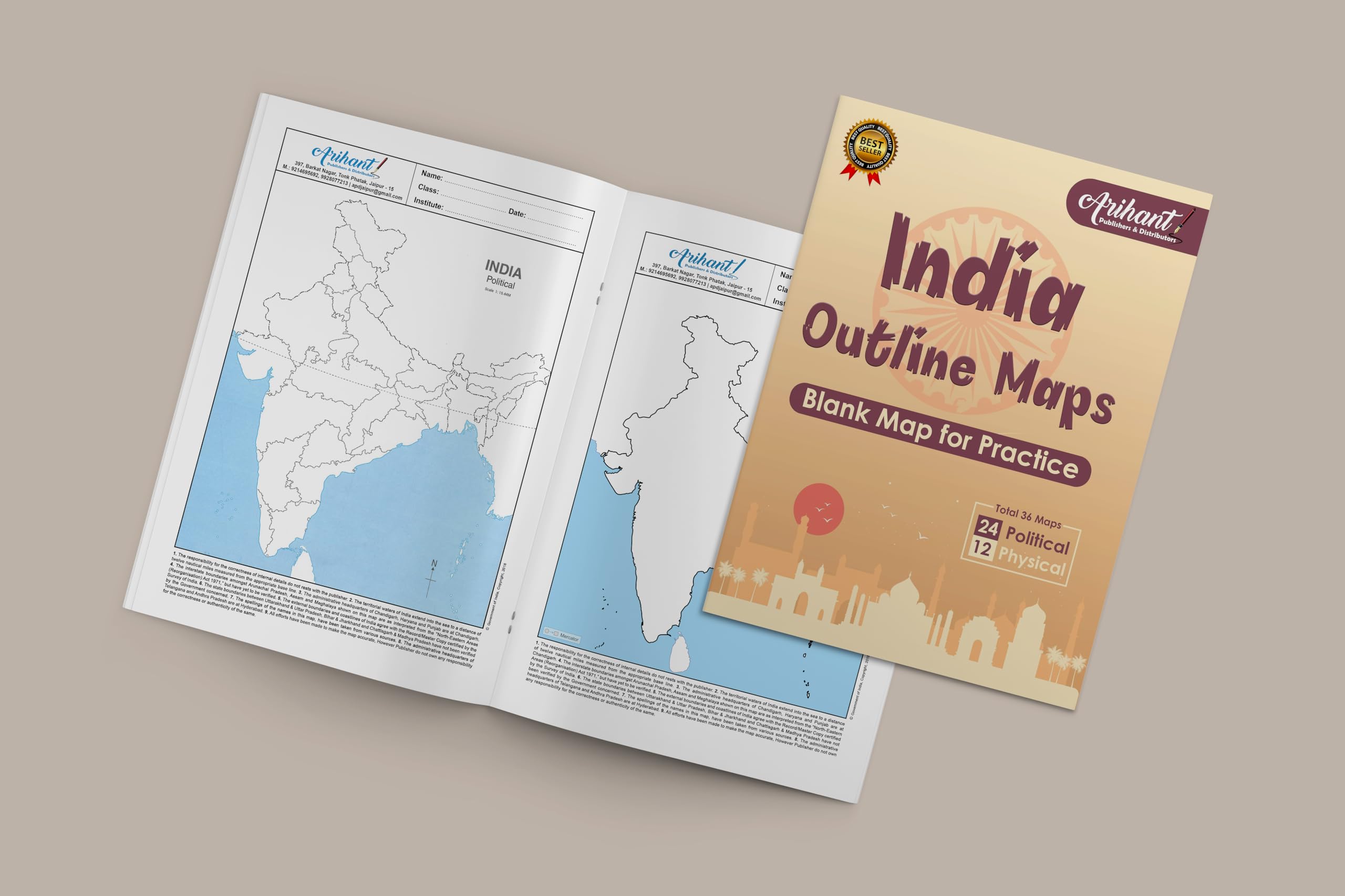 Arihant Outline Map Of India Political And Physical Set 3 | Desertcart ...