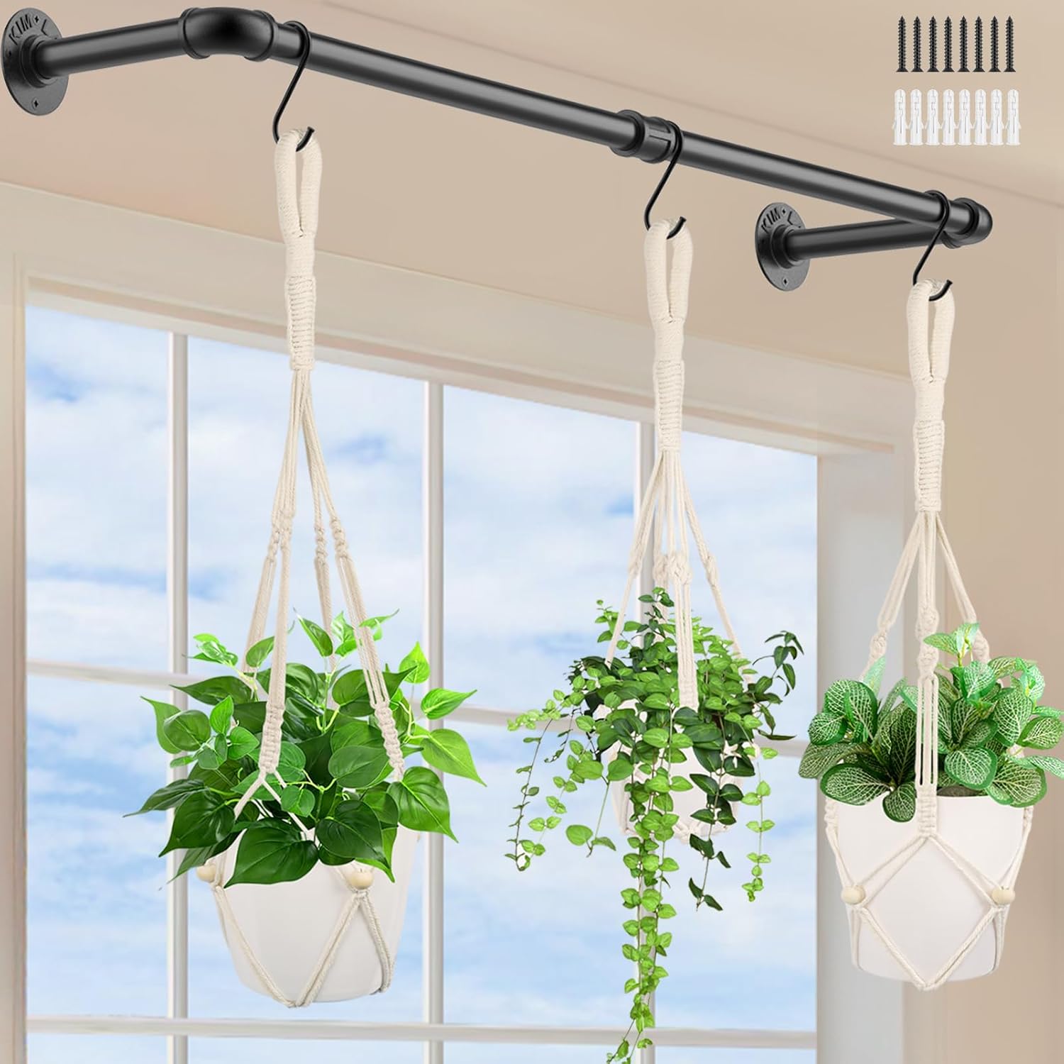 Amazon.com: DegMongee Plant Hanging Rod 34", with 3Pcs Macrame Plant ...