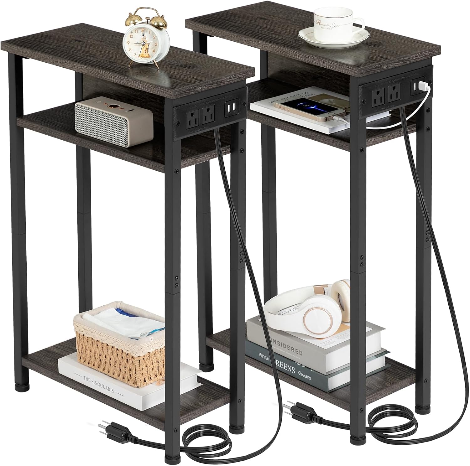 Amazon.com: AMHANCIBLE Narrow Side Table Set of 2 with Charging Station ...