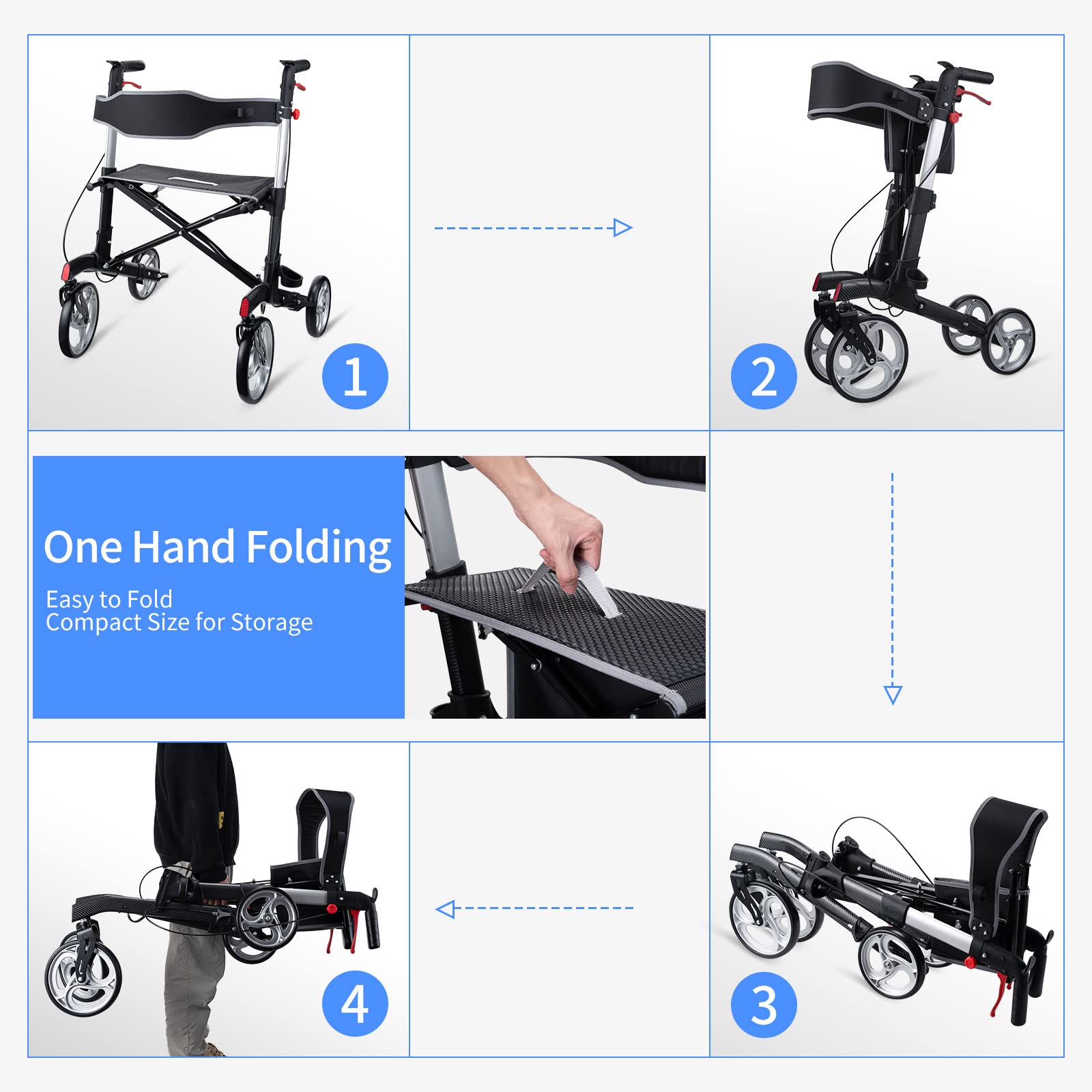 HAMED Heavy Duty Rollator Walker with Extra Wide 20" Seat, Support to ...