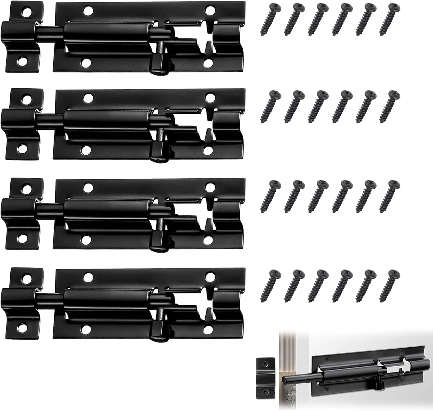 Door Lock Bolt, 4 Pack 3 Inch Door Security Slid Latch Lock, Barrel ...