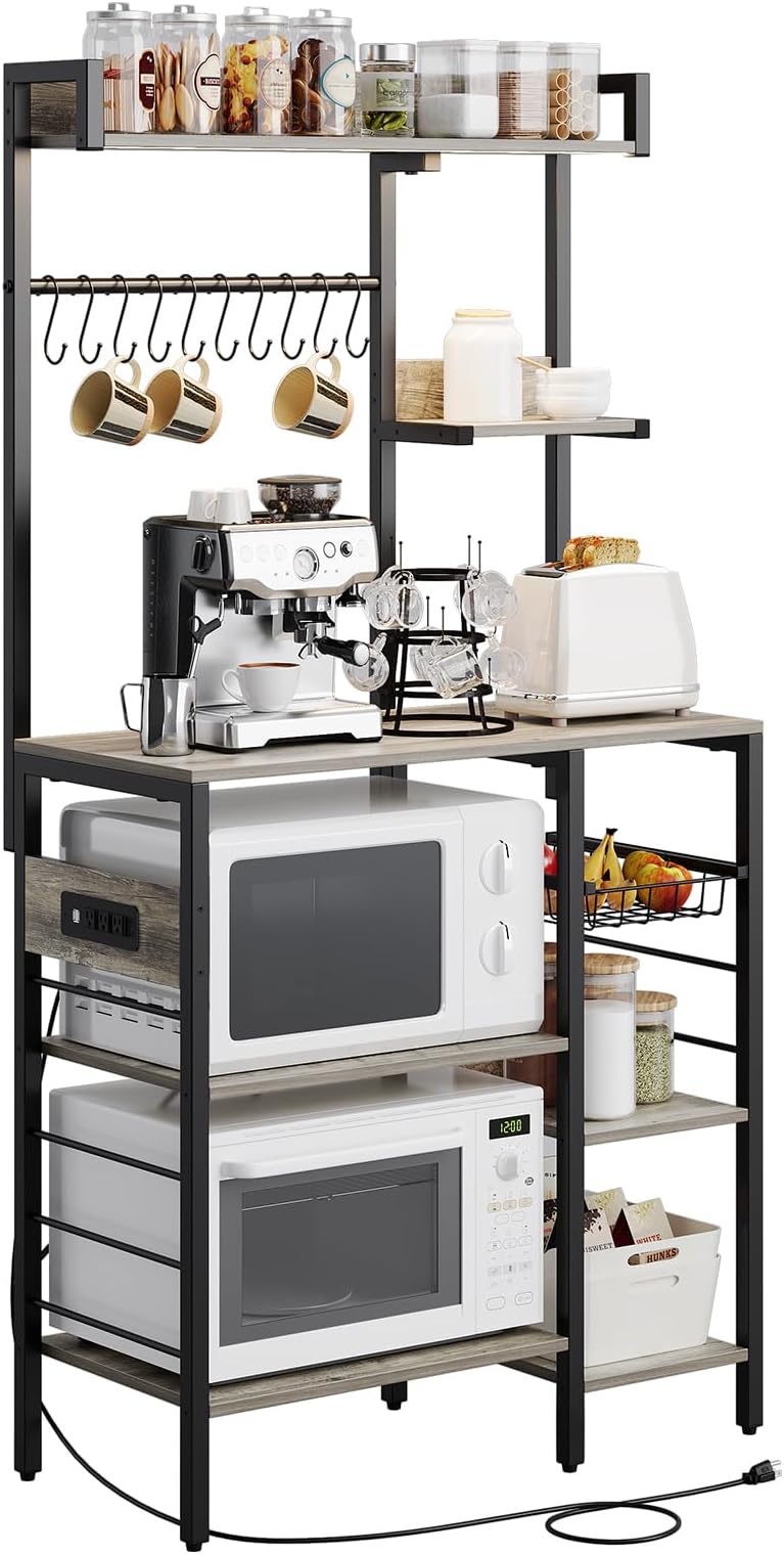 Amazon.com: SUPERJARE Kitchen Bakers Rack with Power Outlet, Coffee Bar ...
