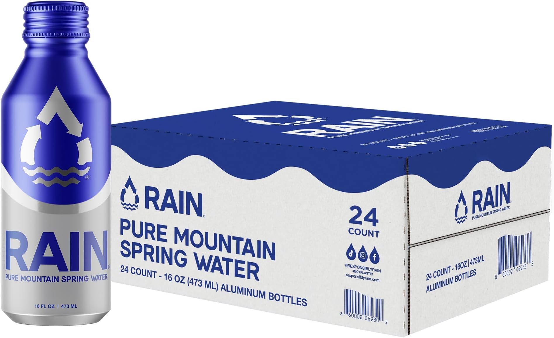 Amazon.com: RAIN, Spring Water, 16 Oz, 24 Pack, Bottled At The Source ...