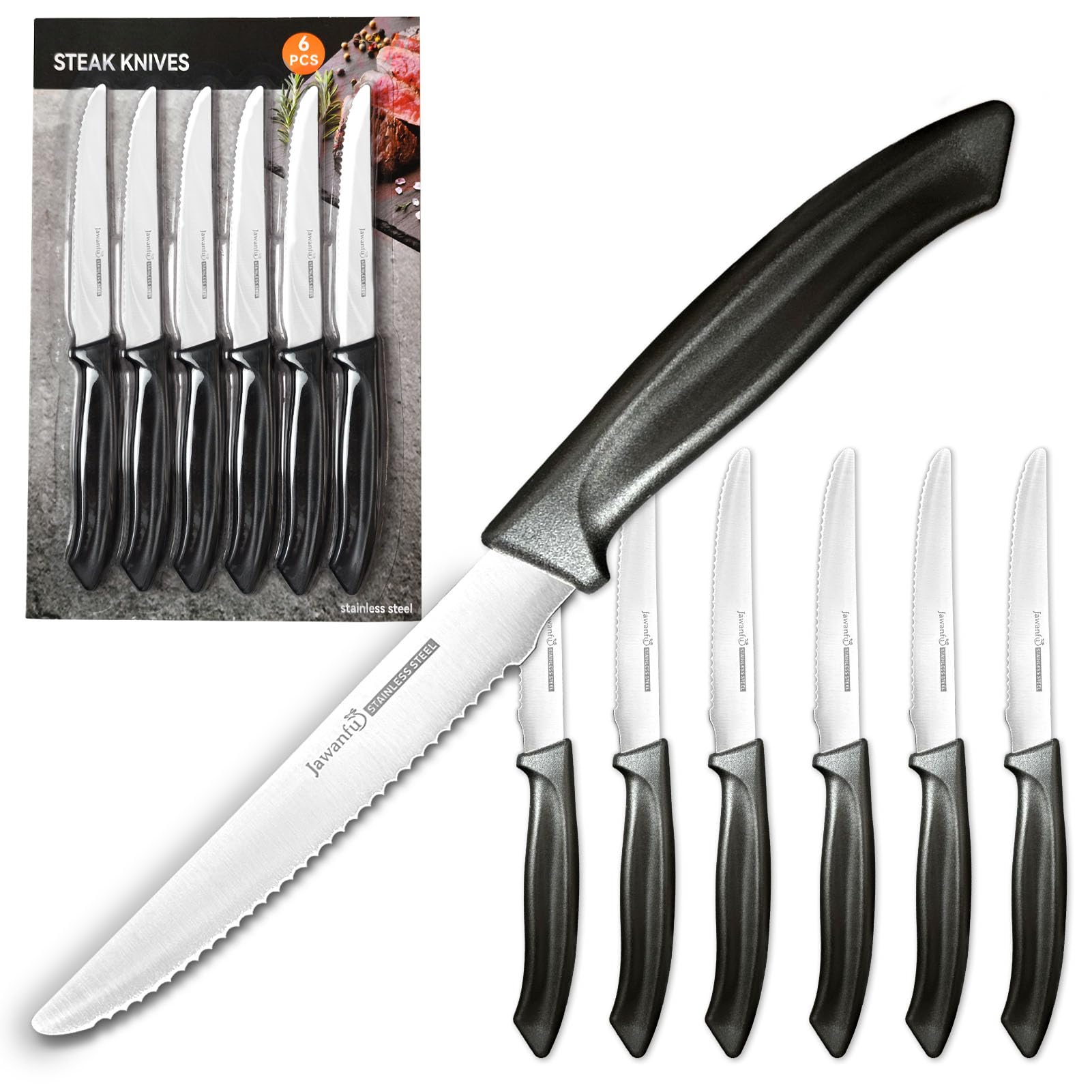 Amazon.com: Jawanfu Steak Knife Set of 6, Serrated Steak Knives ...