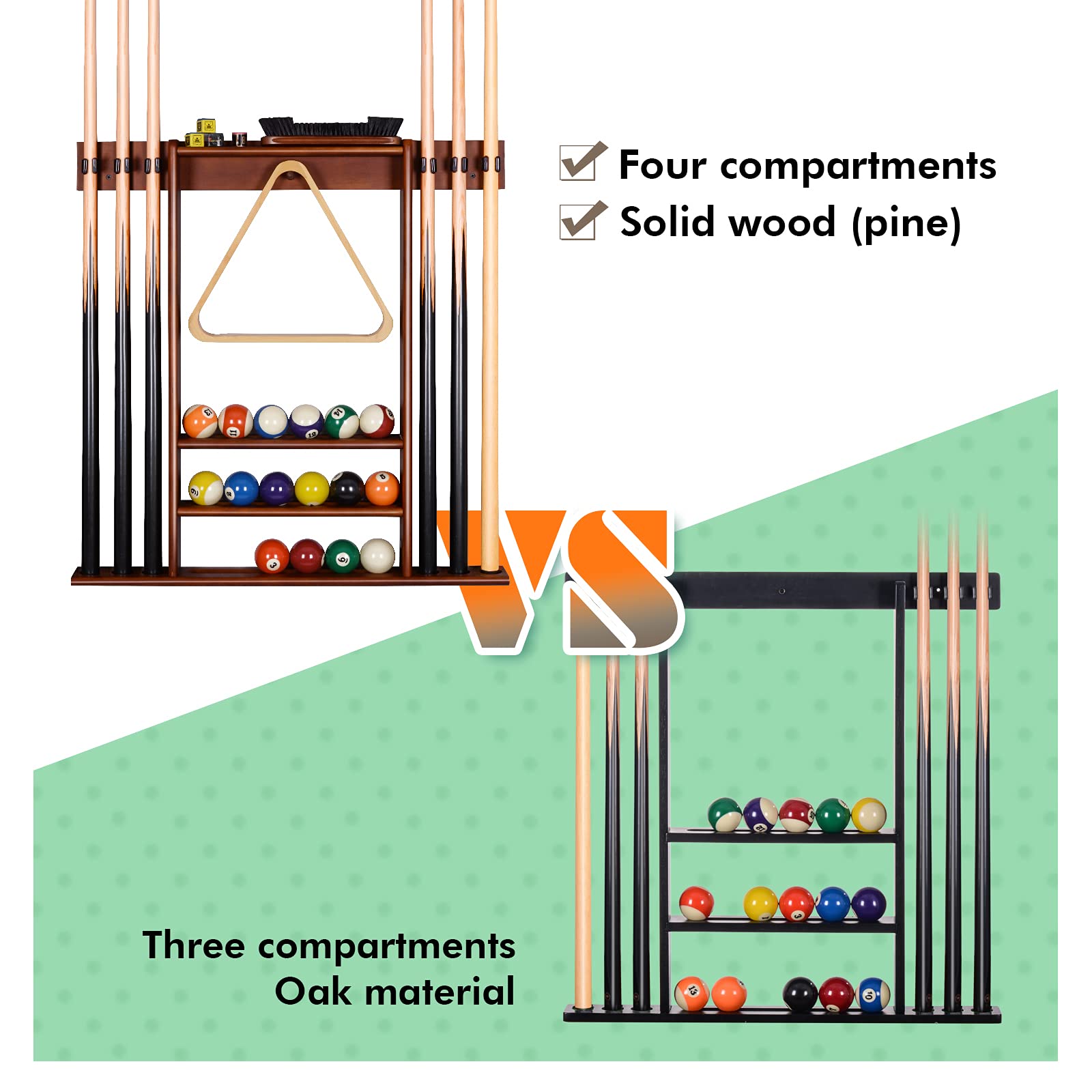 Snapklik.com : Pool Cue Rack Only, Pool Stick Holder Wall Mount, 6 Pool ...