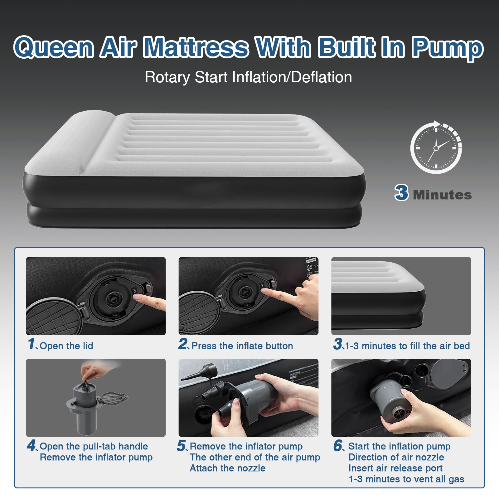 Snapklik.com : Lavisx Queen Air Mattress Built-In Detachable Removable ...