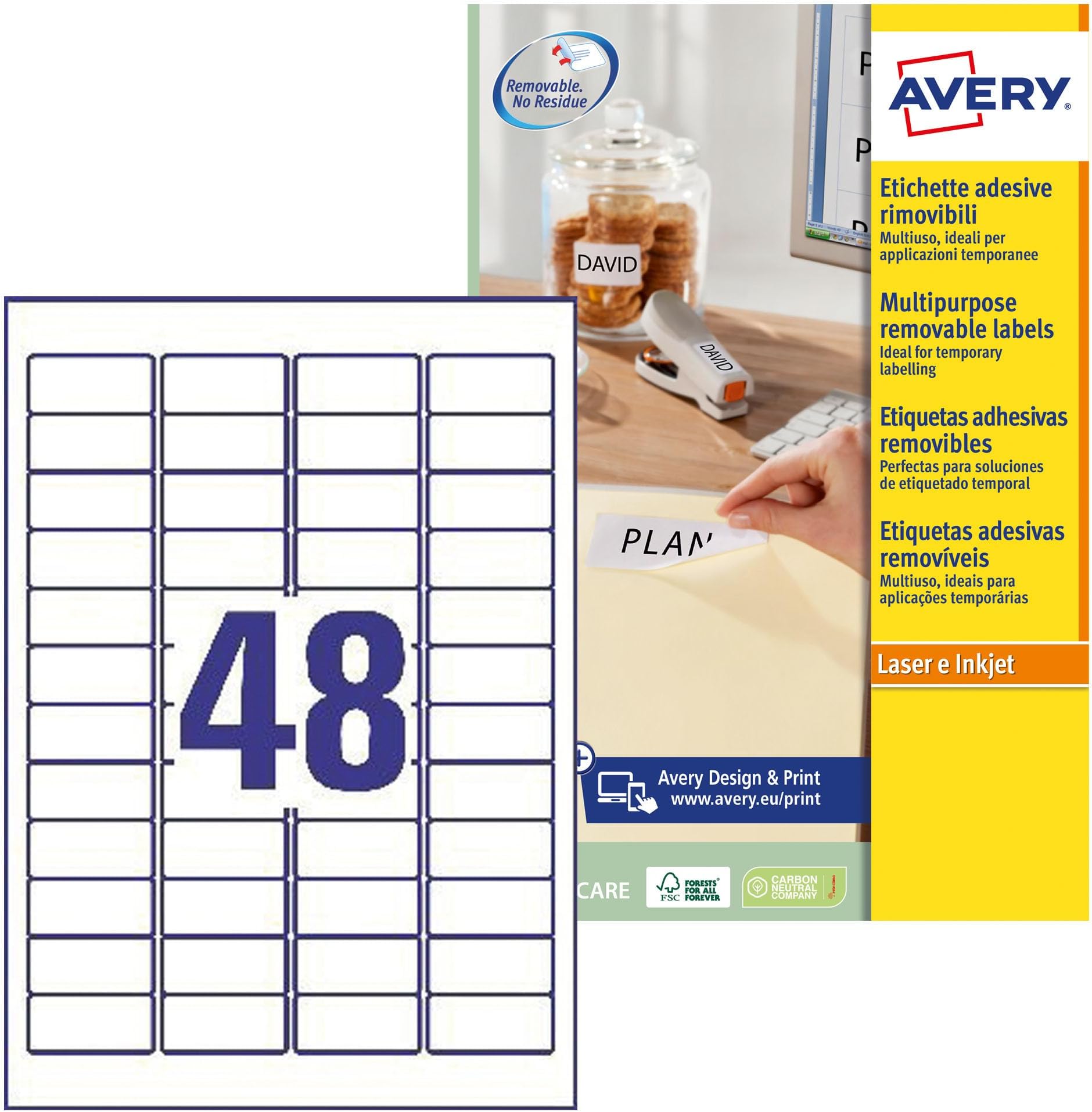 Avery L4736REV-25 Printable, Customisable Removable Mini Labels, 48 ...