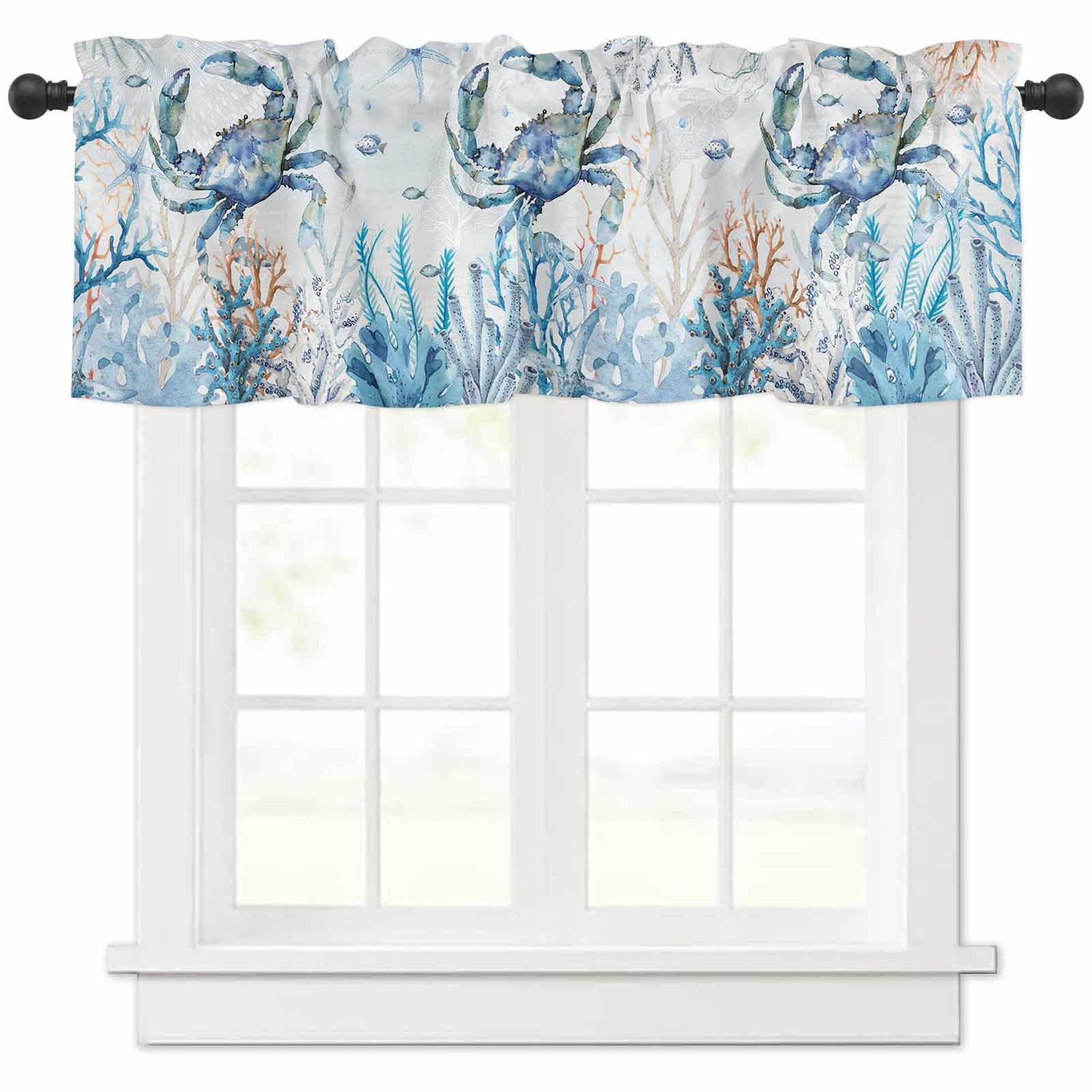 Amazon.com: Hokiten Coastal Crab Window Valance Curtains, Window ...