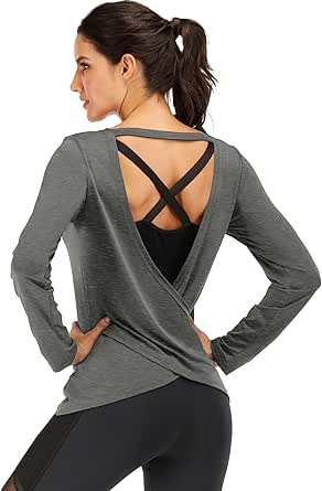 Amazon.com: ICTIVE Long Sleeve Workout Shirts for Women Loose Fit ...
