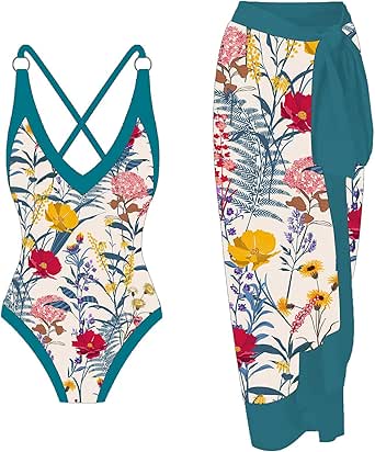 Amazon.com: Bra Sized Swimwear,Floral Bikinis,Long Sleeve Swim Suits ...
