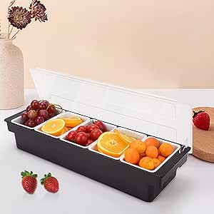 Food and Condiment Organizer with Lid, 5 Removable Trays Garnish ...